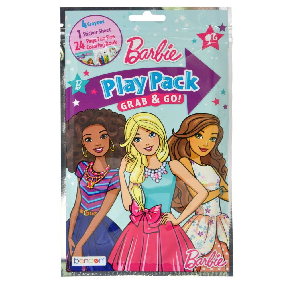 Barbie Grab n Go Play Pack, Bulk 12 Set Party Favors for Kids, Crayons ...