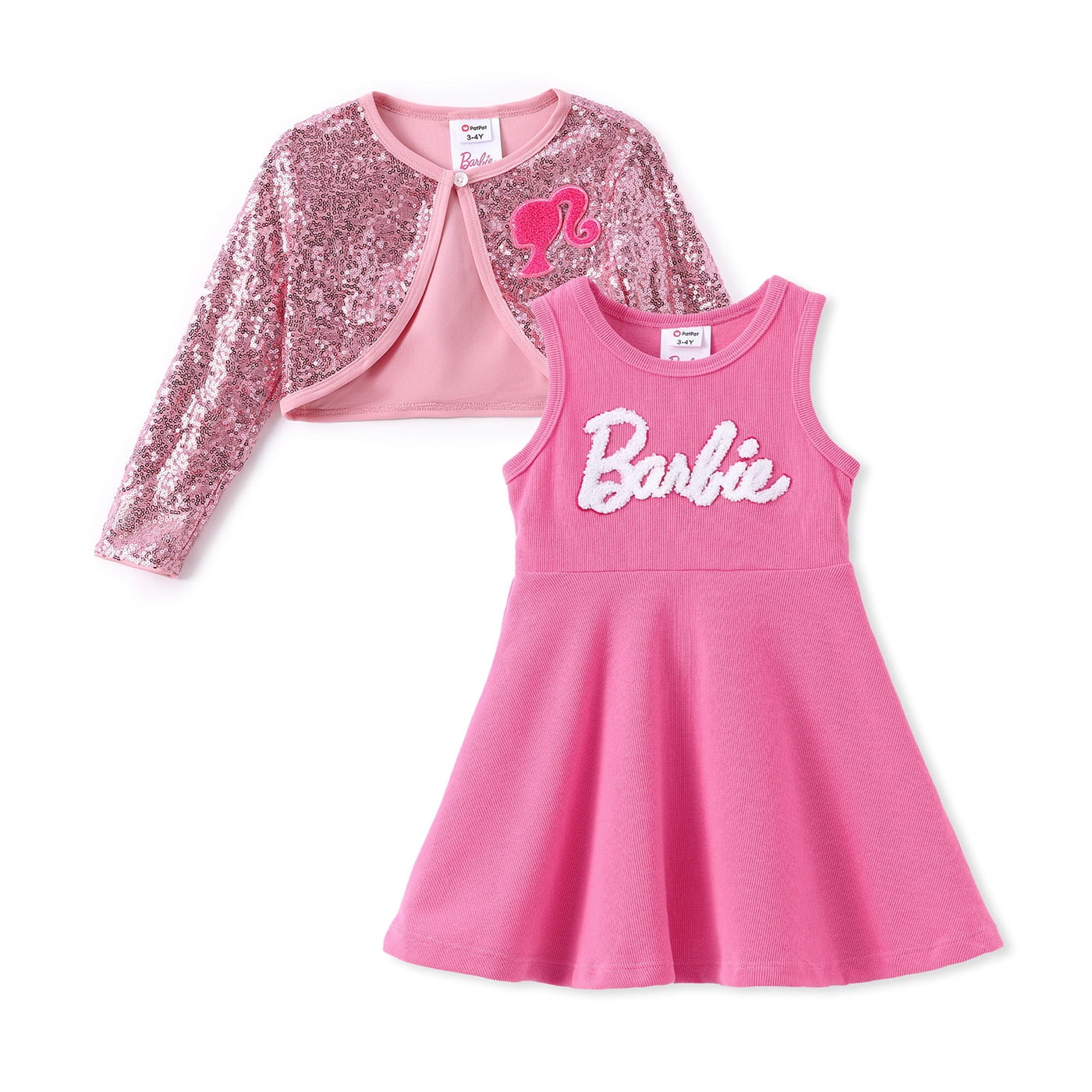 Barbie Grils Dress Set Letter Embroidered Sleeveless Dress with Sequins ...