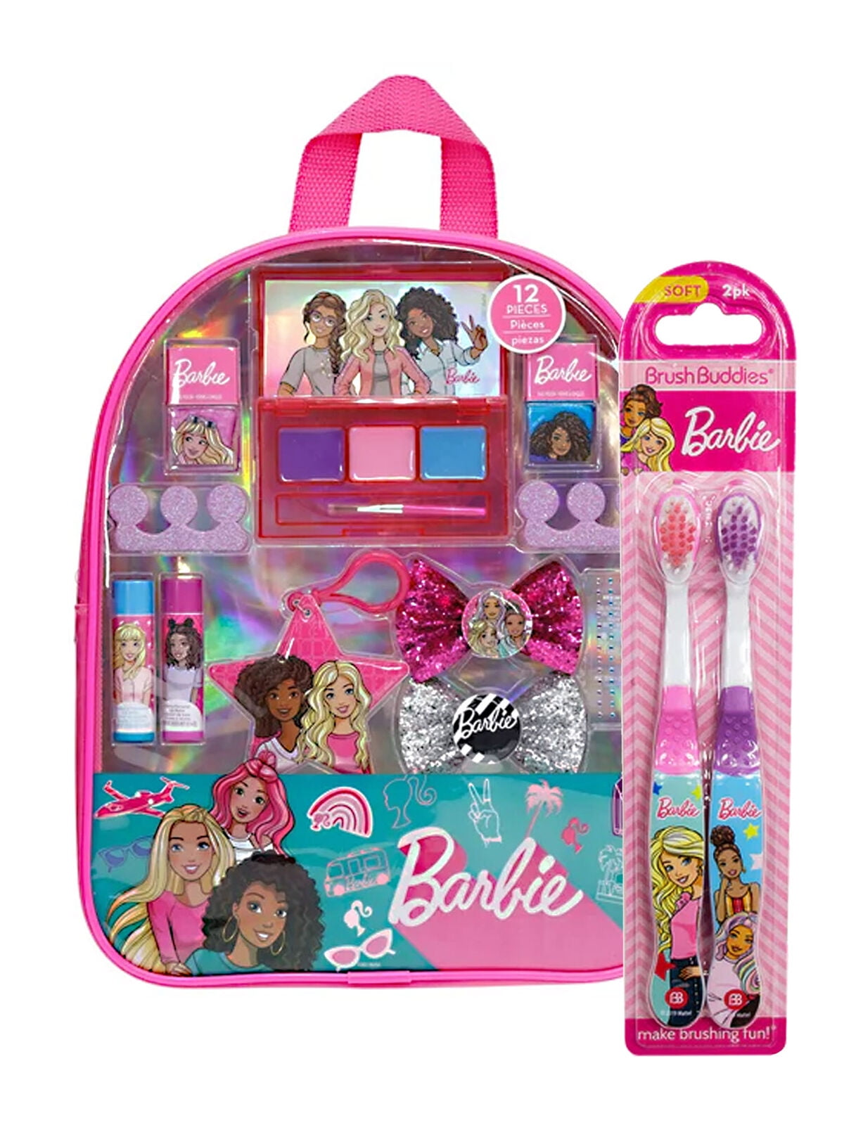 Barbie Hair Accessory Mini Backpack (12-Pcs) w/ 2-Pack Toothbrush Set ...