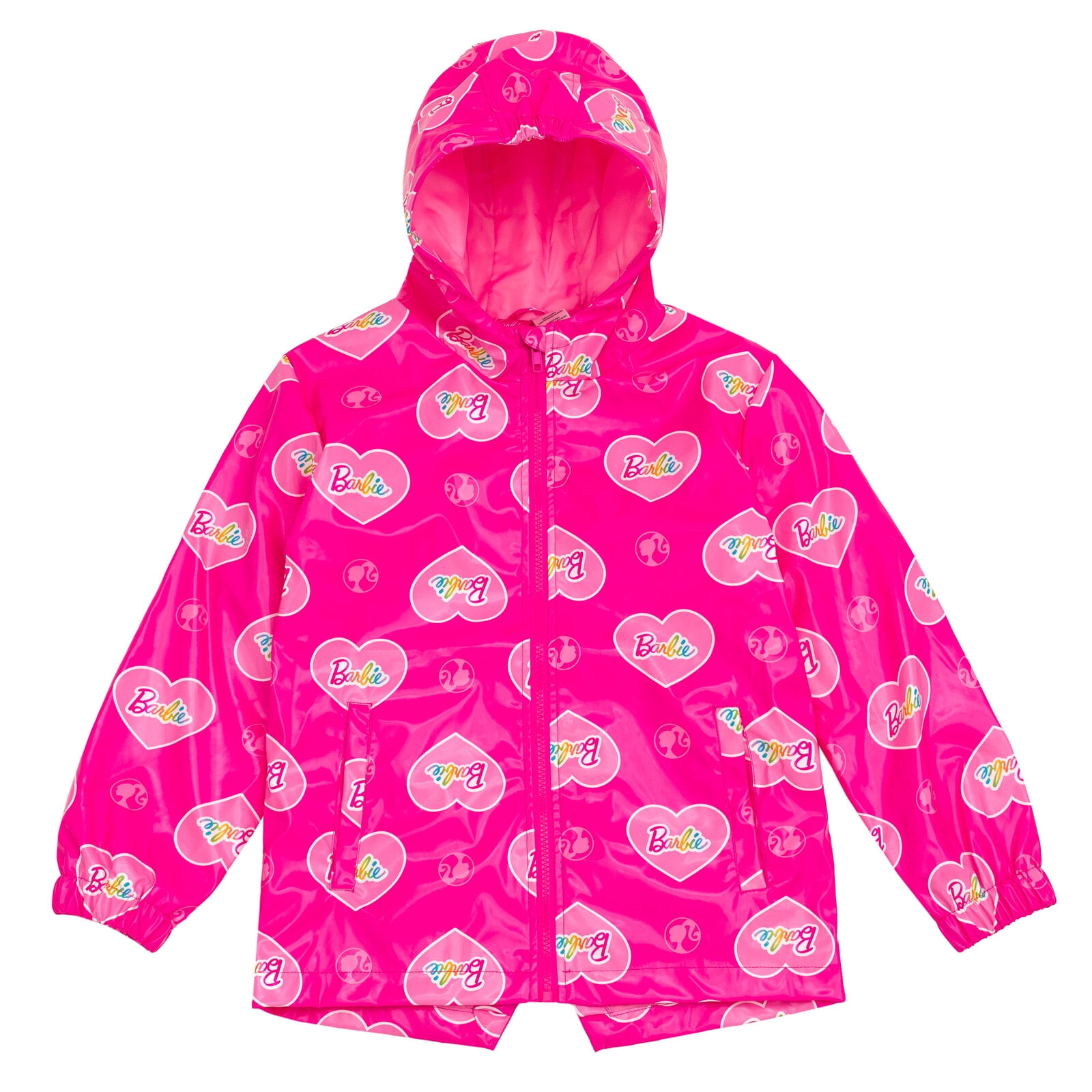 Barbie Hearts Zip Up Waterproof Hooded Rain Jacket Coat Logo Little Kid ...