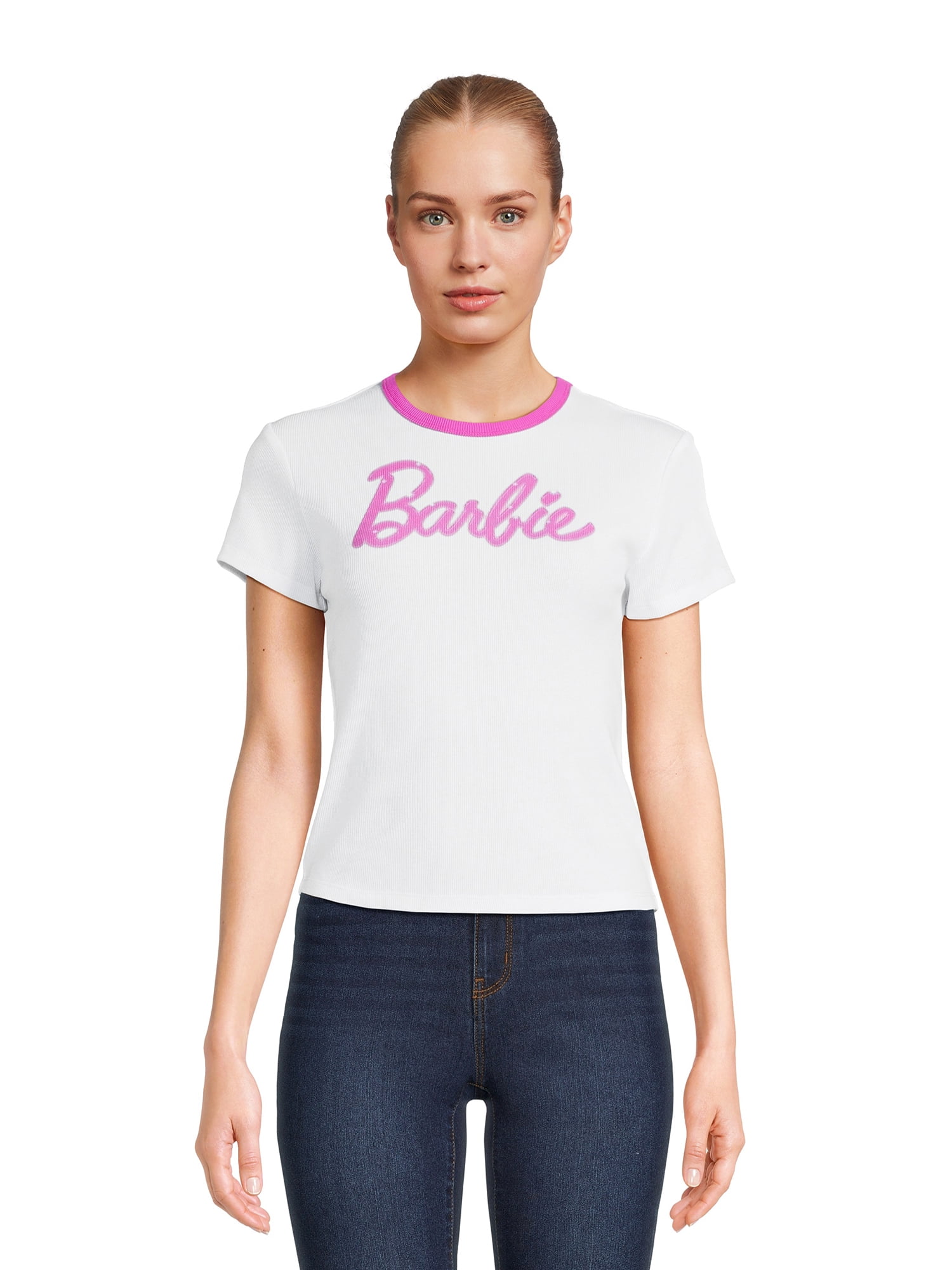 Barbie Juniors Cropped Rib Graphic T-Shirt - Walmart.com