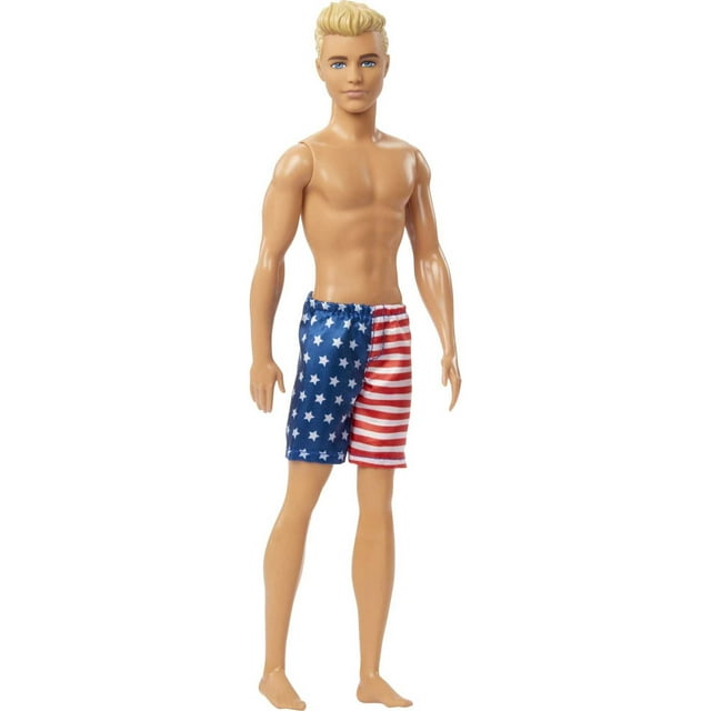 Barbie Ken Beach Doll with Stars and Stripes Swim Trunks for Surf and ...