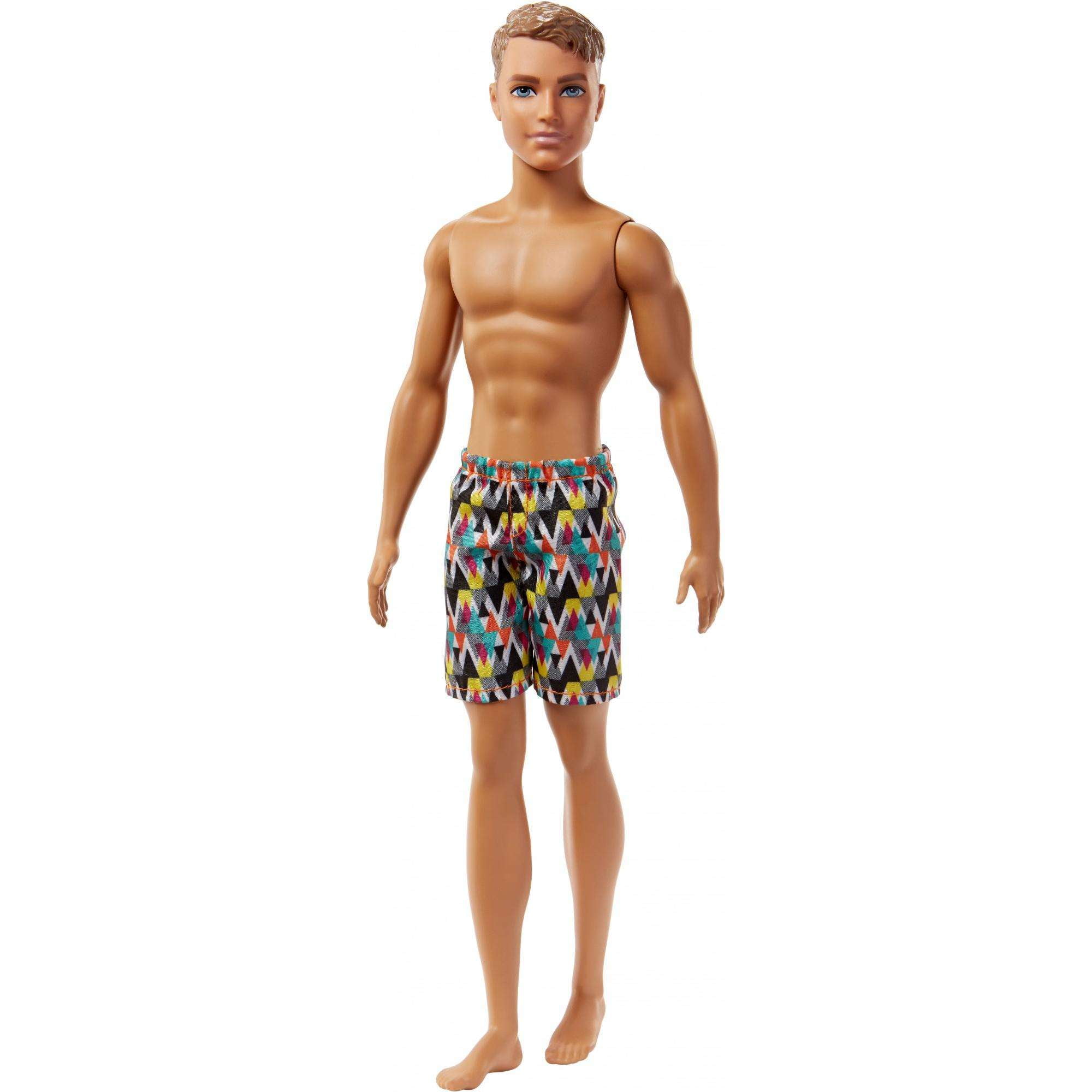 Free Shipping! Barbie Ken Beach Doll with Multi-Colored Swimsuit Trunks ...