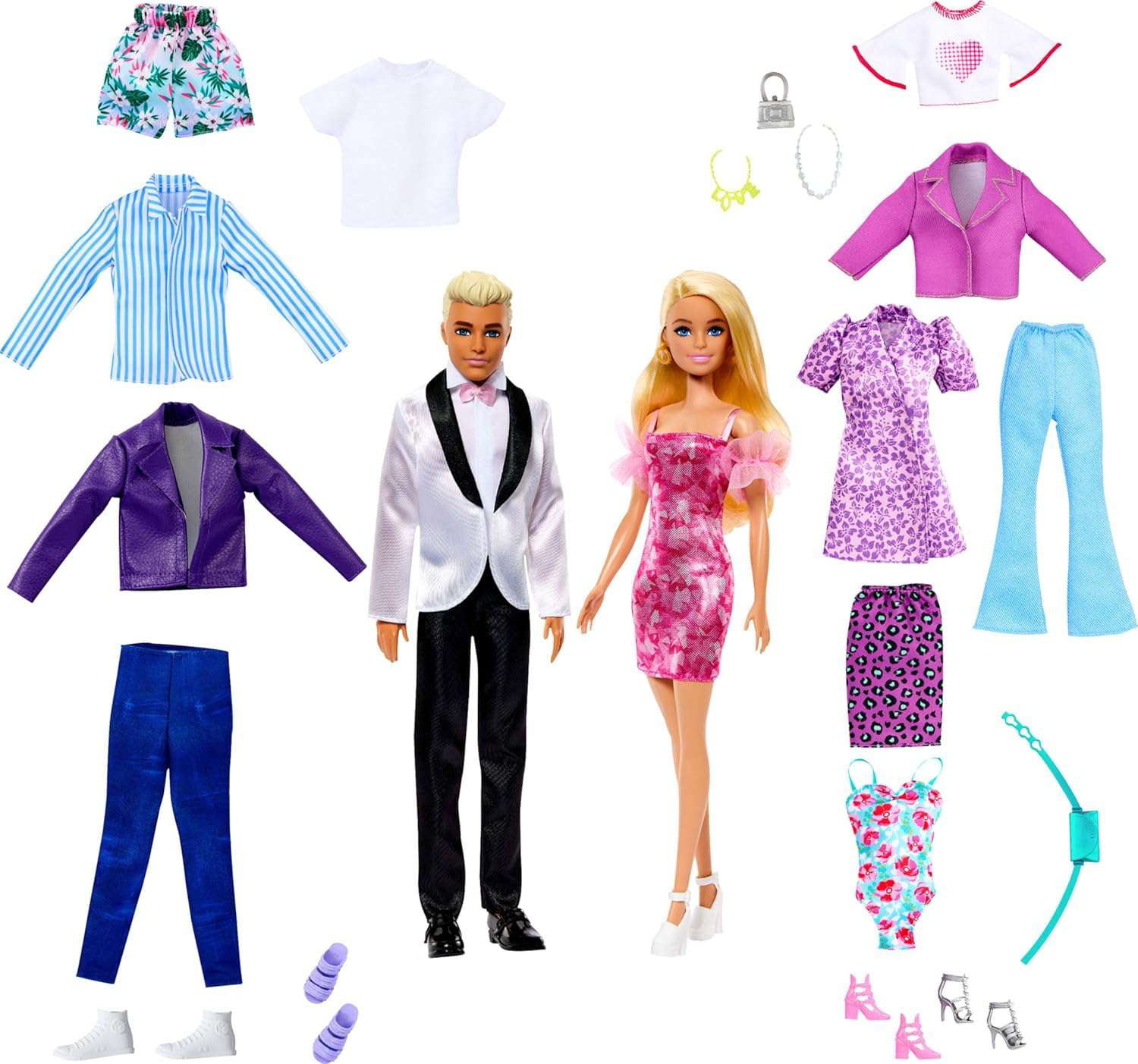Barbie & Ken Doll Set with 2 Fashion Dolls, Clothes & Accessories ...