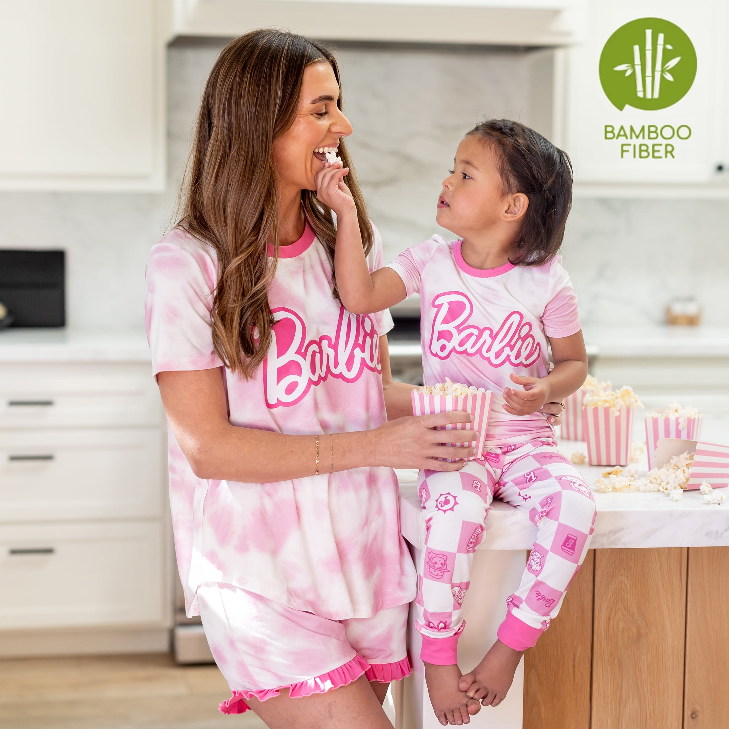 Barbie Kid Girls Bamboo Pajamas Pink Tie Dye Short Sleeves Tee with ...