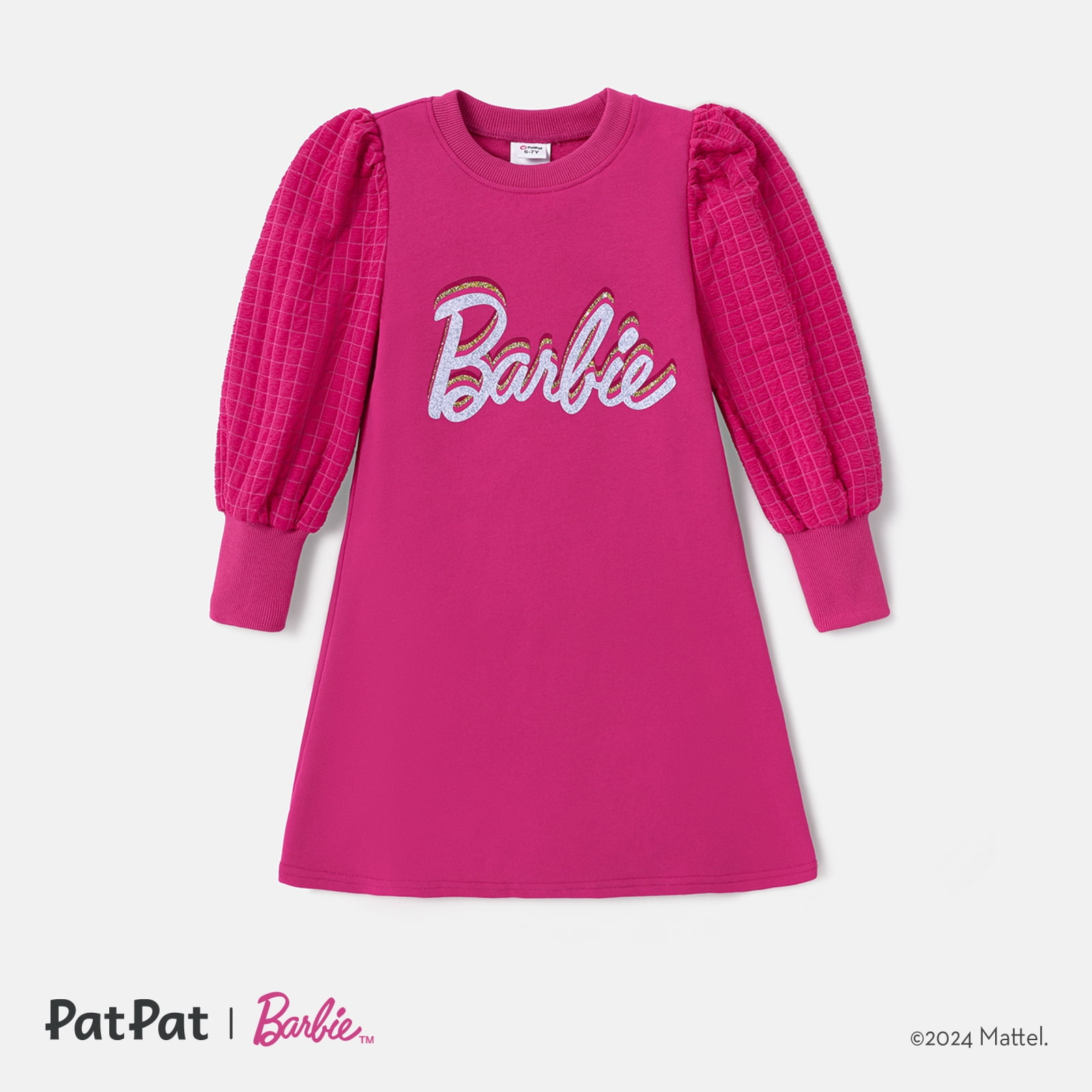 Barbie Kid Girls Dress Roseo Letter Print Crewneck Cotton Puff Sleeves ...