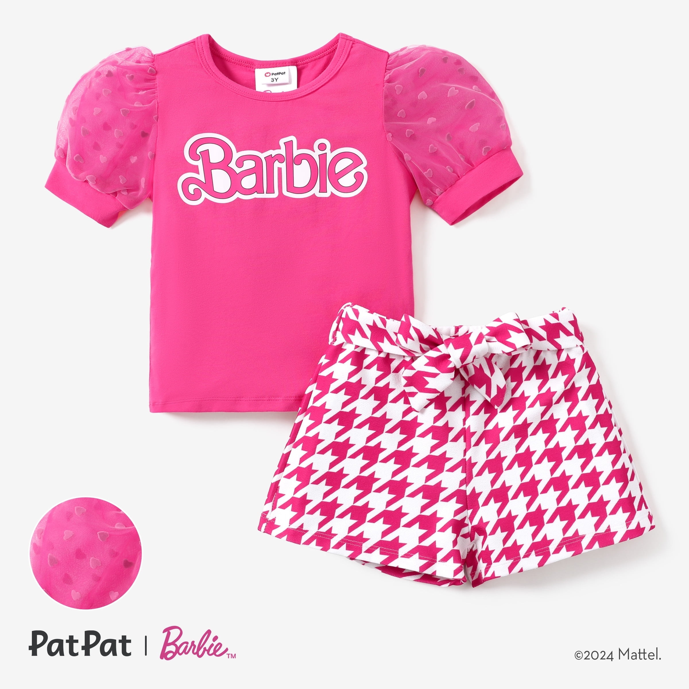 Barbie Girls Outfit, Puff Sleeve Logo Top, Houndstooth Bow Shorts ...