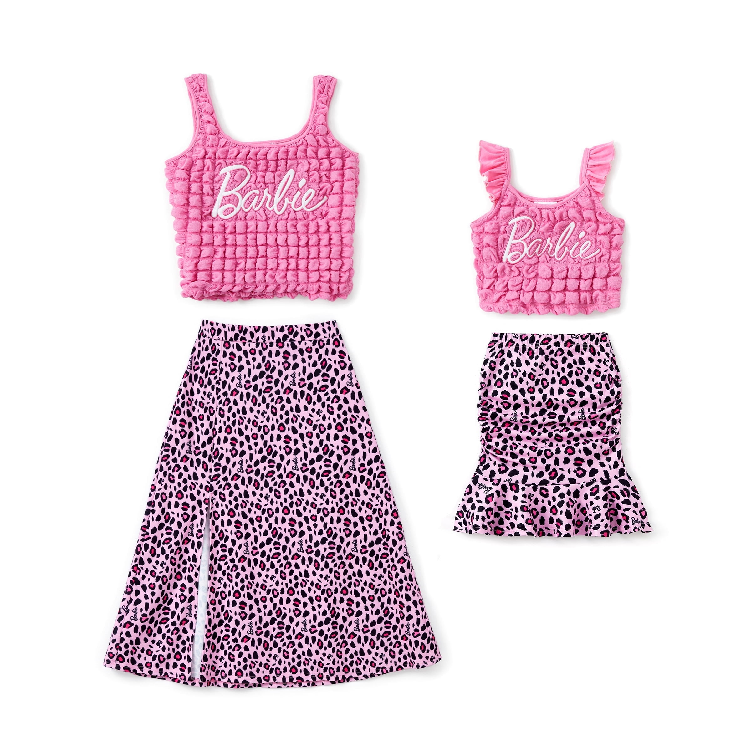 Barbie Kid Girls Logo Embroidered Textured Fabric Tank Top and Allover ...
