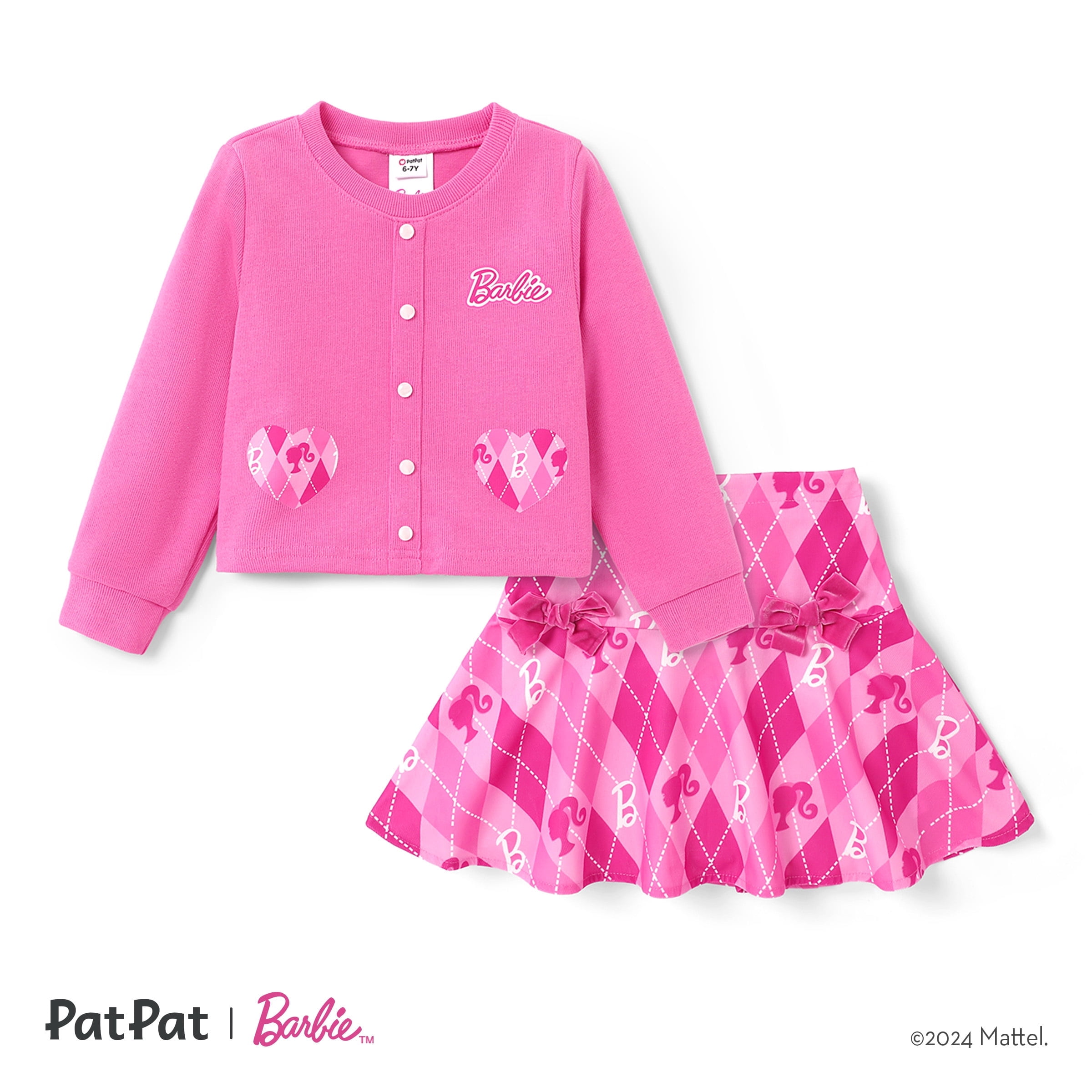 Barbie Kid Girls Skirt Set Heart Print Corduroy Cardigan with Plaid ...