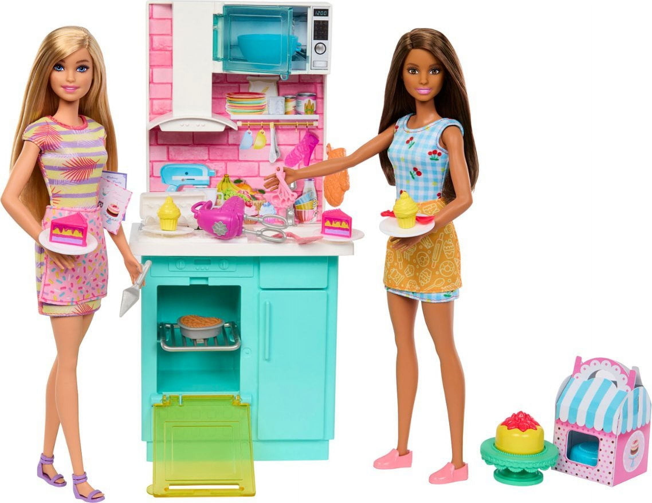 Barbie Celebration Fun Baking & Kitchen Playset with Dolls, Oven ...