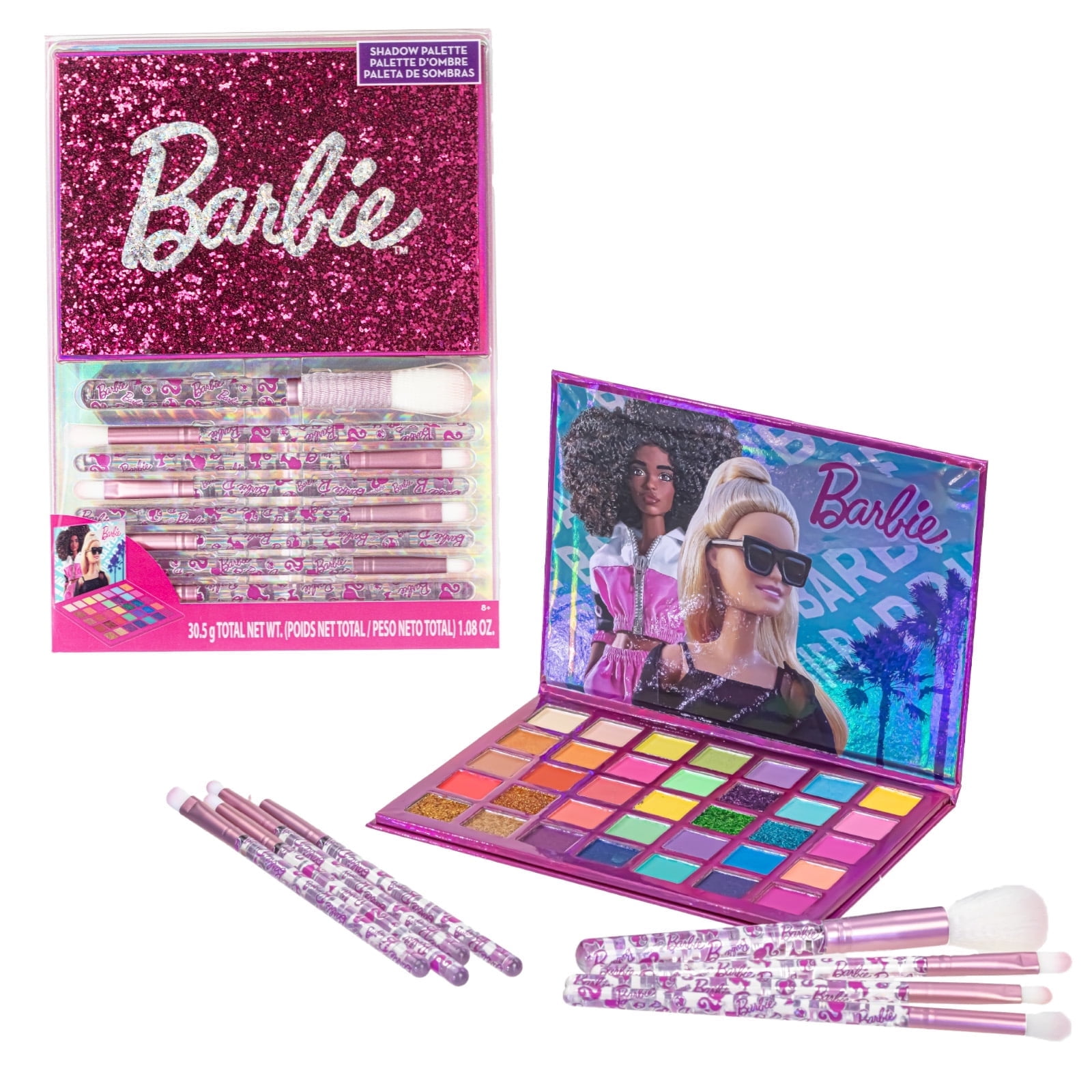 Barbie Kids Makeup Compact Palette with 35 Eyeshadows and 8 Brushes ...