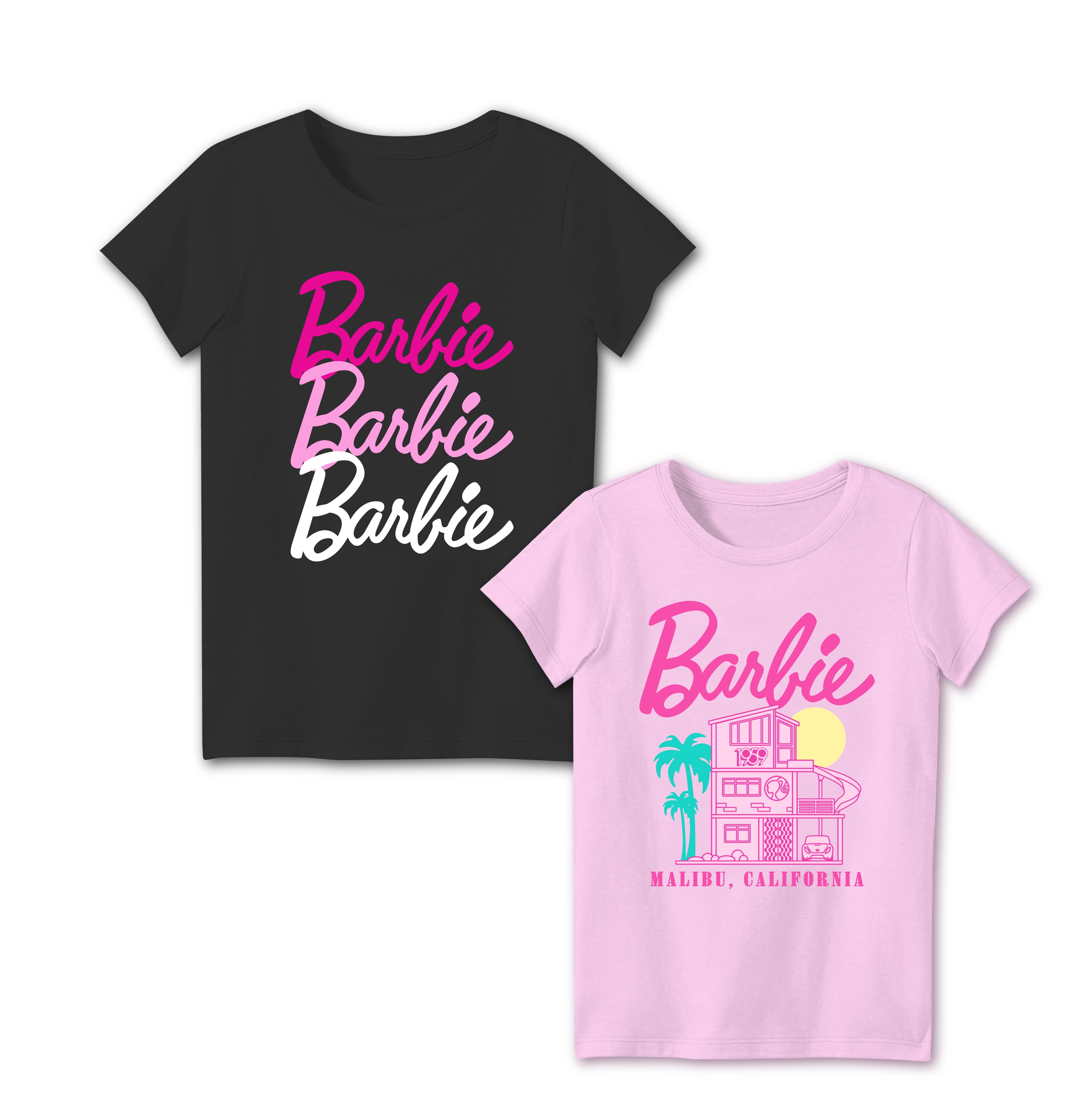 Barbie Kids Malibu California Girls Tee Barbie Logo T-shirts for Girls 2-Pack Bundle Set (Size 4 ...