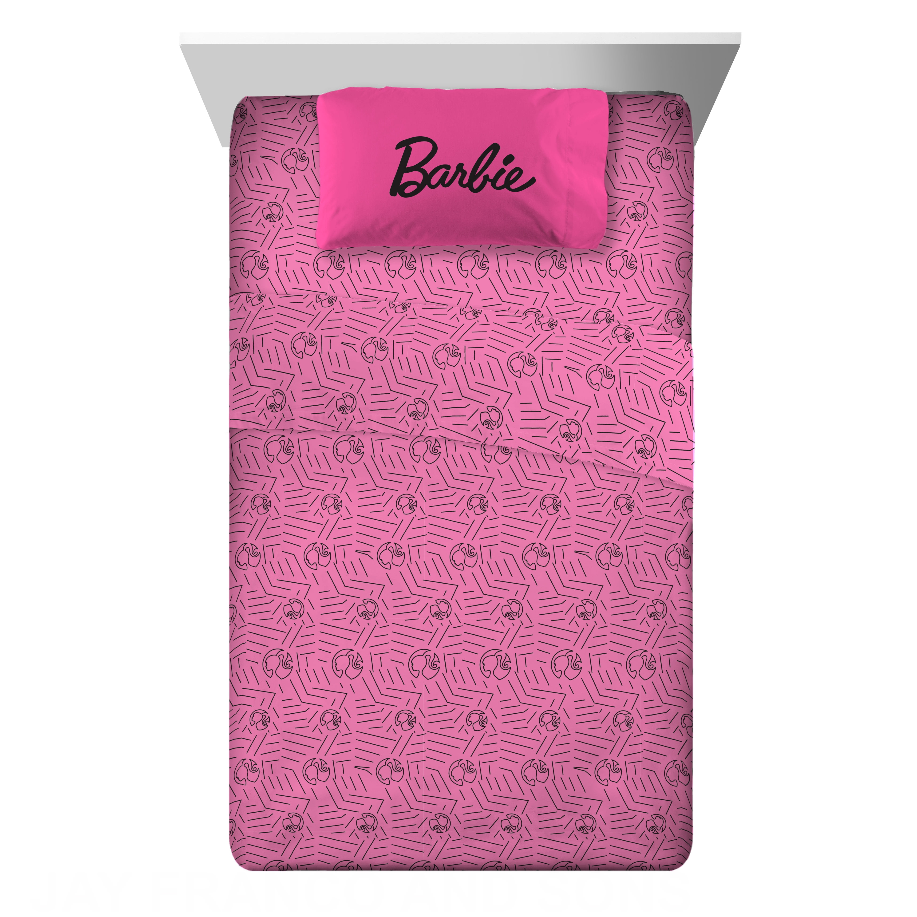 Barbie Kids Twin Sheet Set, Pink, Microfiber Polyester, 3-Piece Bedding ...