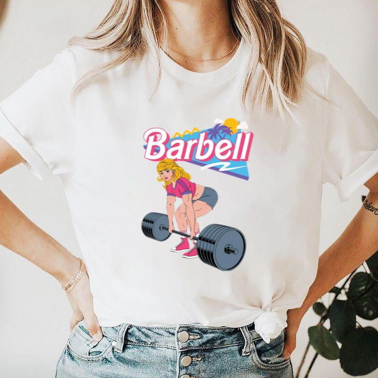 Barbie Lifting Barbell T SHIRT Funny Workout Gym Fitness Doll Pink ...