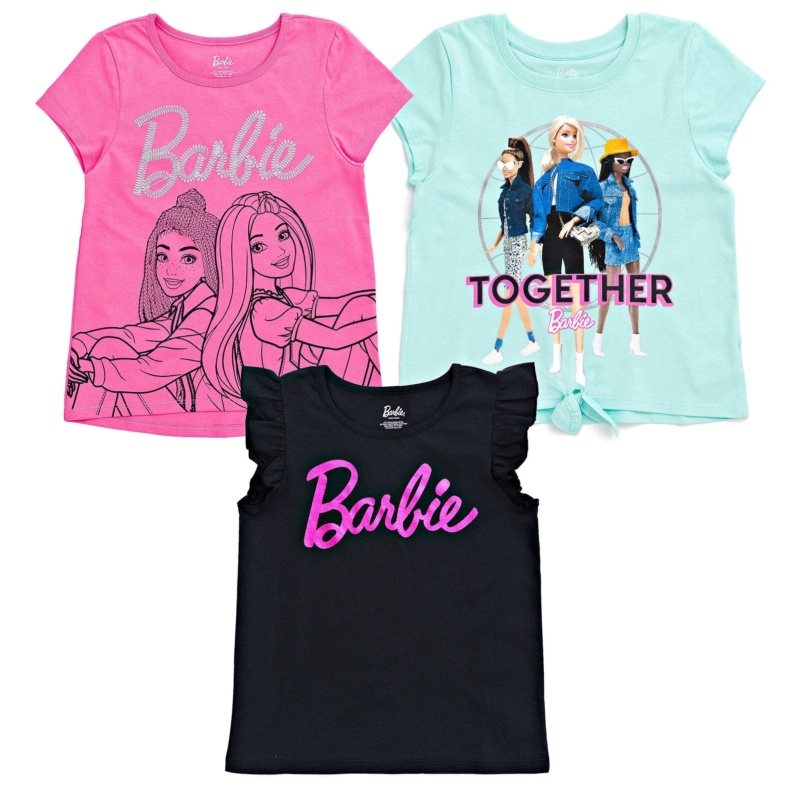 Barbie Little Girls 3 Pack Graphic Tee Shirts, Stylish Tops for Kids ...