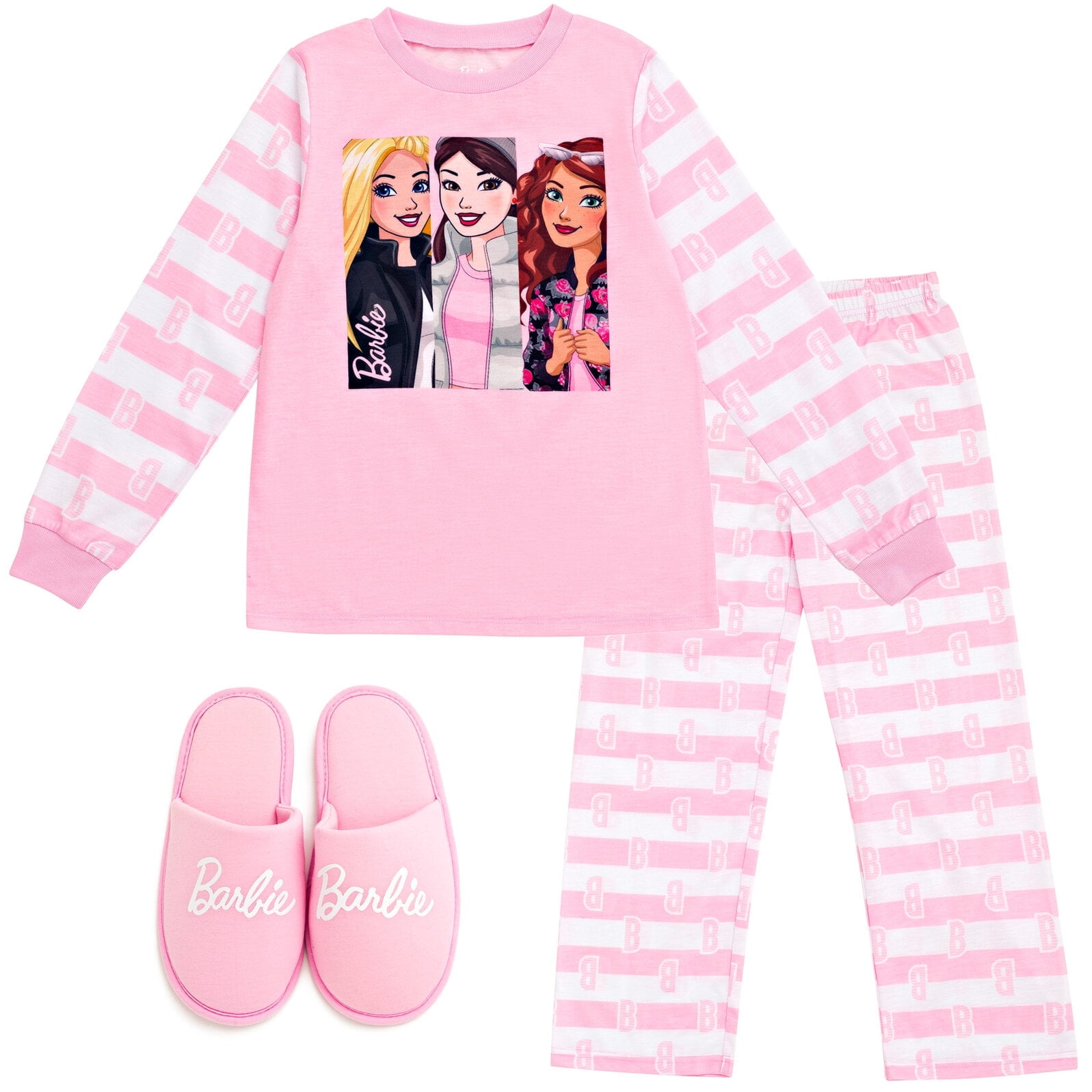 Barbie Girls' Pajama Night Set Outfits- Shirt, Pants and Slippers 3 ...