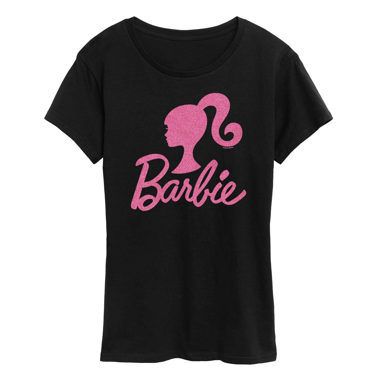 Barbie Logo Women's Short Sleeve Graphic T-Shirt with Pink Glitter ...