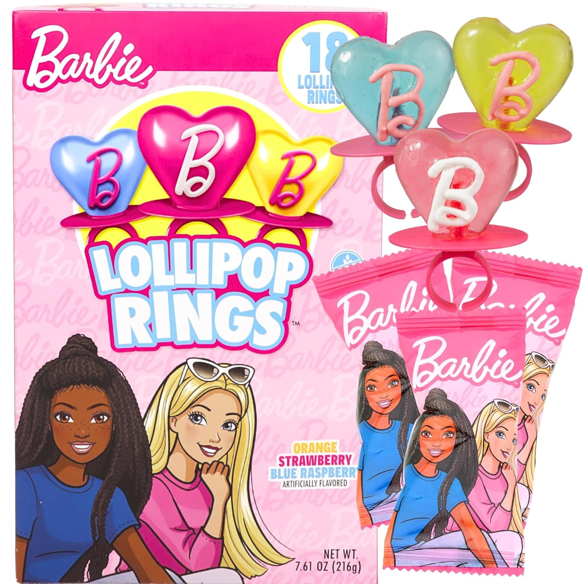 Barbie Heart-Shaped Lollipop Rings 18 Count Candy Favors for Birthday ...