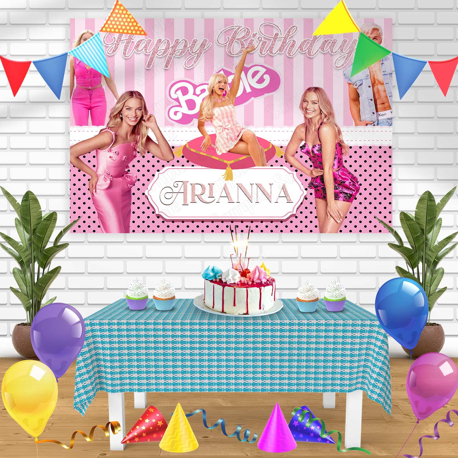 Barbie Margot Ken Movie Pink Bn Birthday Banner Personalized Party ...