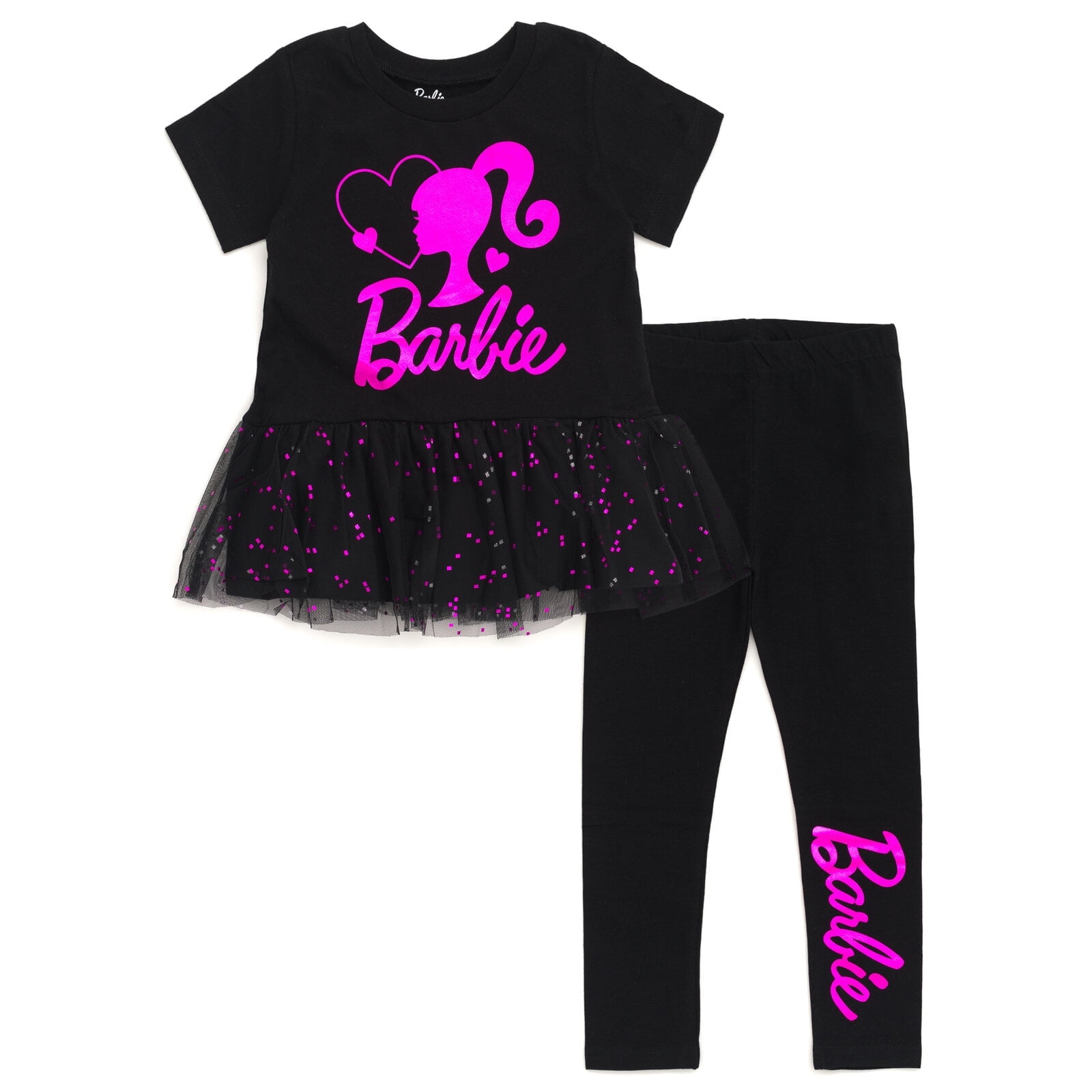 Barbie Metallic Print Peplum T-Shirt and Pants Toddler to Big Kid ...