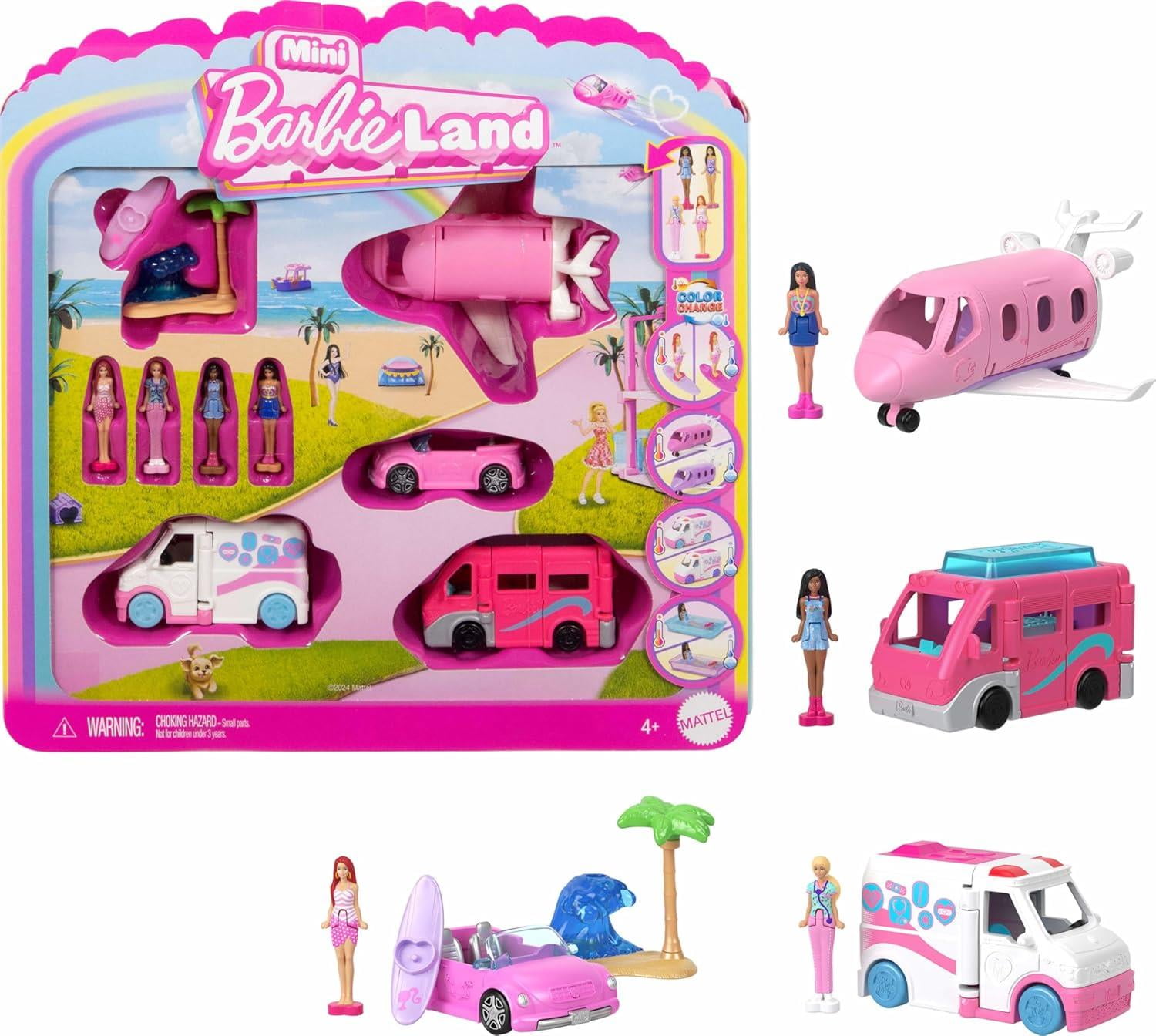 Barbie Mini BarbieLand 4-Pack Doll & Vehicle Set 4 Dolls and 4 Iconic ...