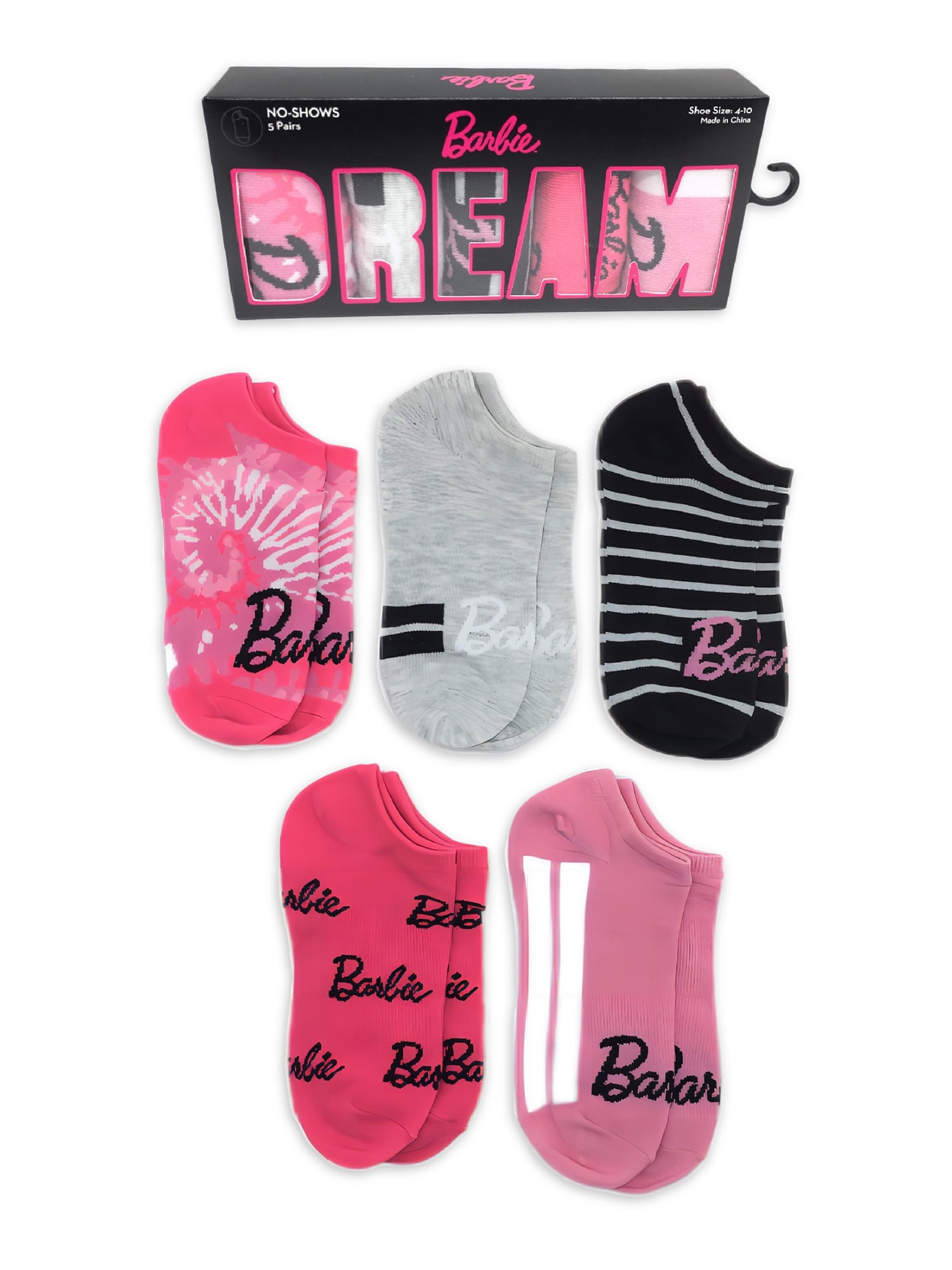 Barbie, No-Show Socks Box Set, 5-Pack, Size 4-10 (Women's) - Walmart.com