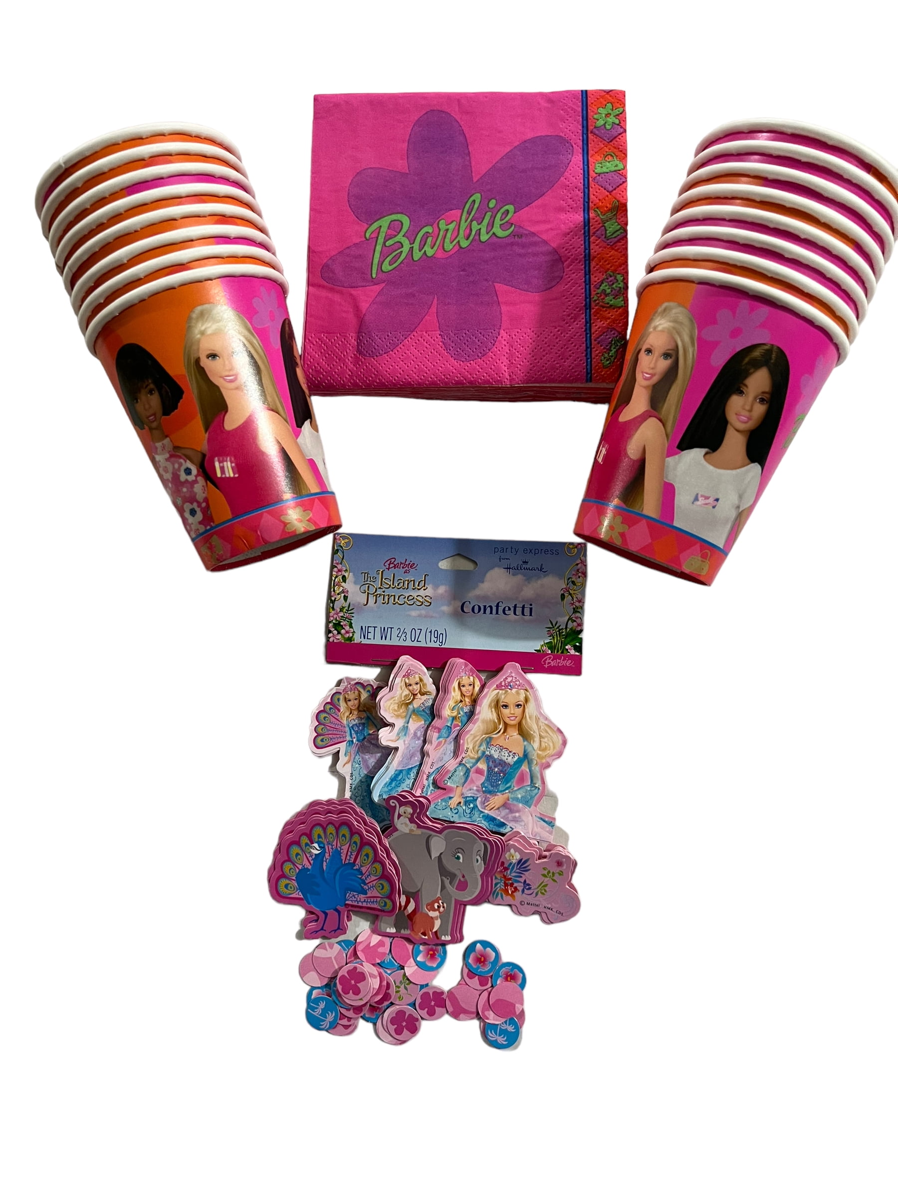 Barbie Party Bundle with Cups, Napkins, and Confetti, Pink, Serves 16 ...