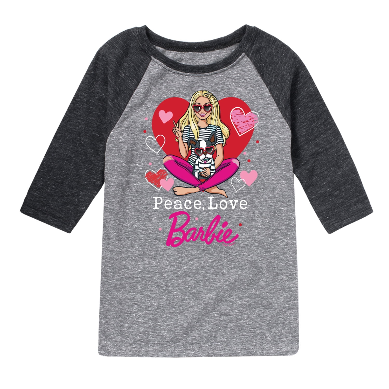 Barbie - Peace Love Barbie - Toddler And Youth Raglan Graphic T-Shirt ...