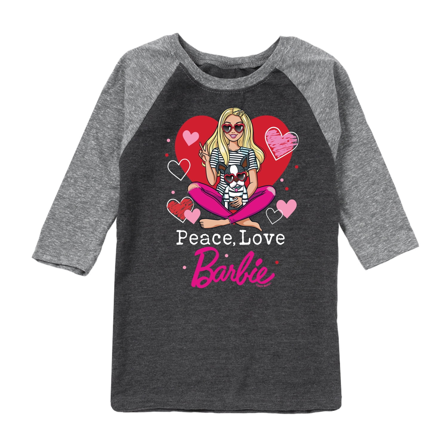Barbie - Peace Love Barbie - Toddler And Youth Raglan Graphic T-Shirt ...