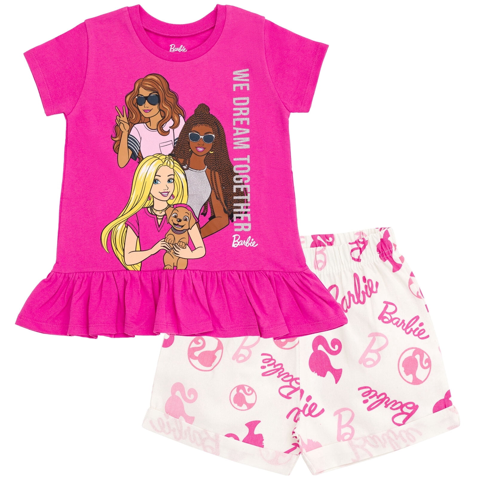 Barbie Peplum T-Shirt and Shorts Outfit Set Logo Toddler to Big Kid ...