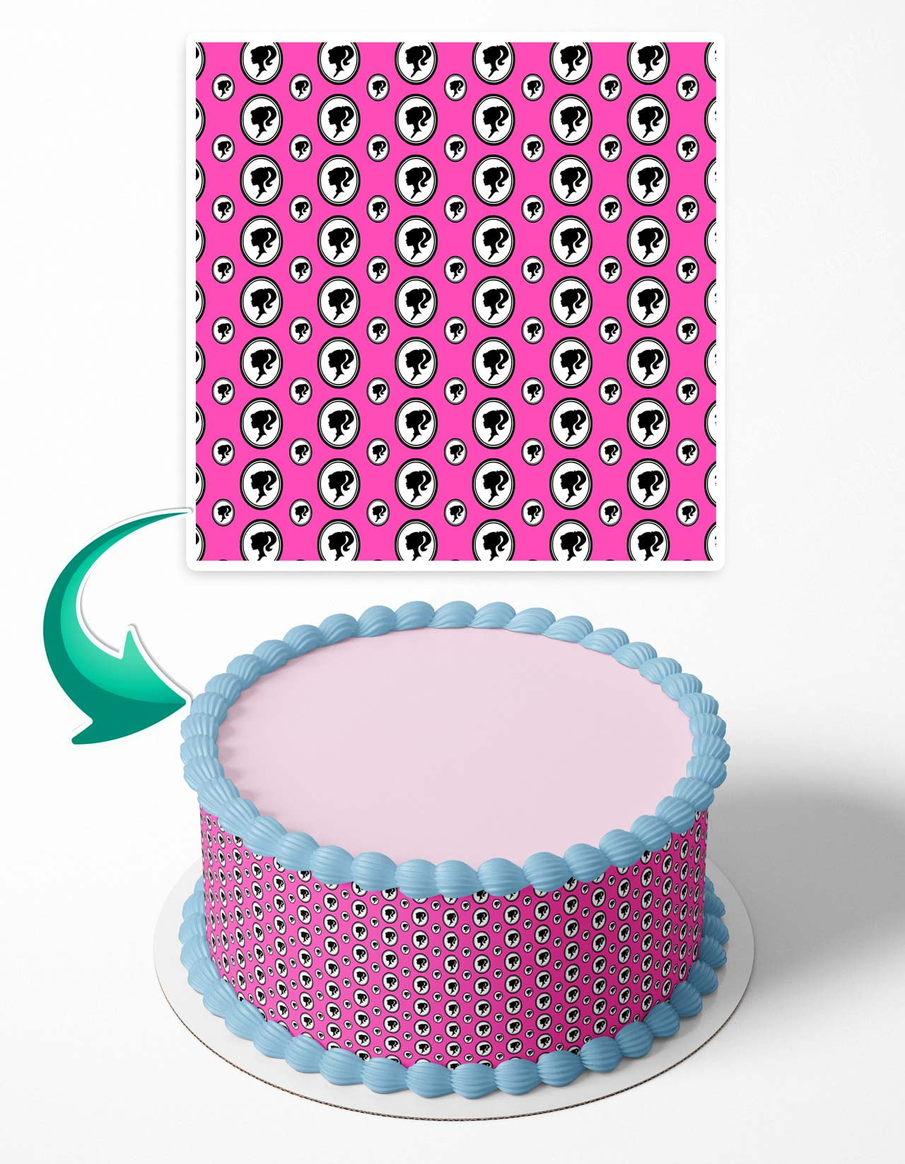 Barbie Pink Fashion Girl Wrap Edible Icing Cake Wrap Cake Image Icing ...