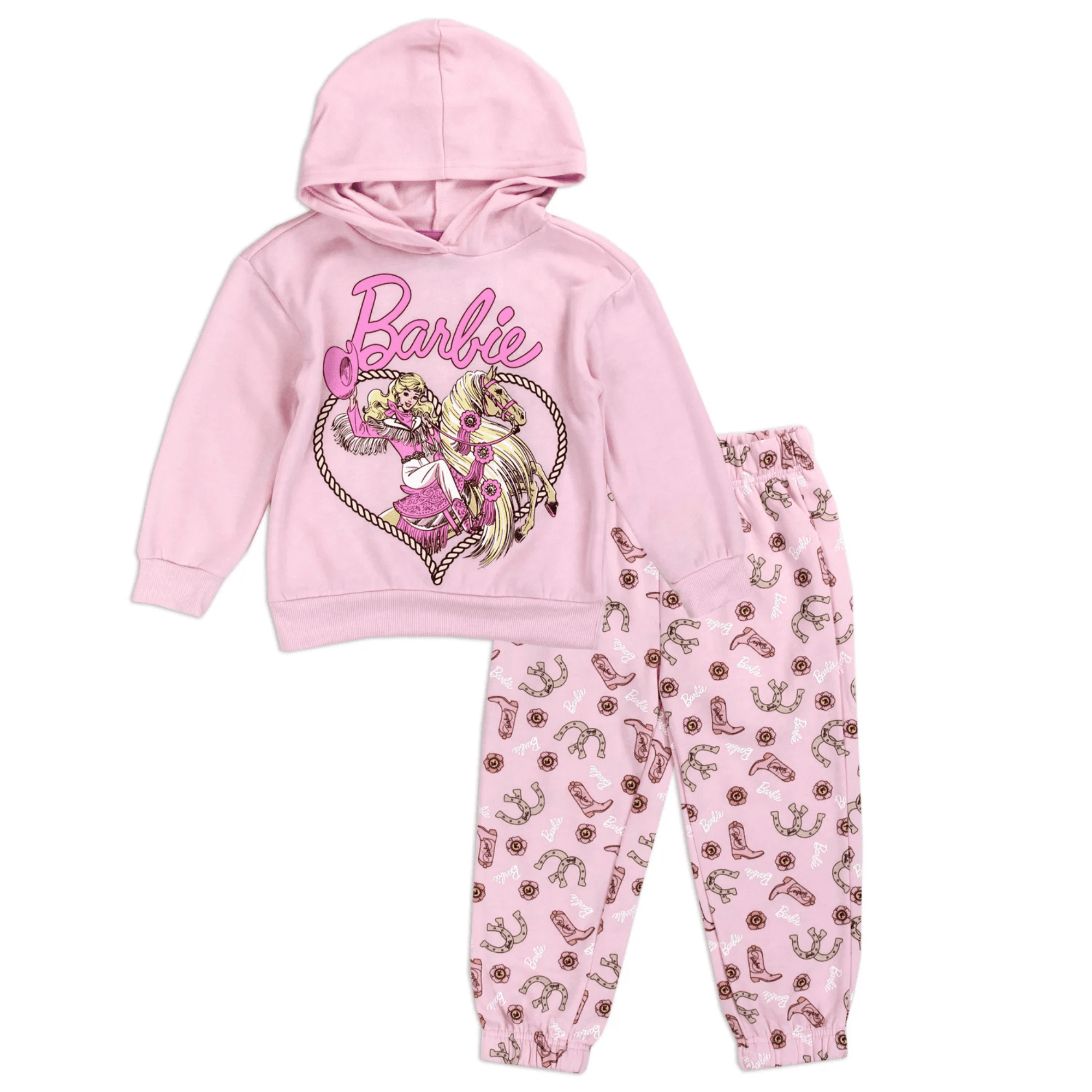 Barbie Pink Girls 4-6X 2-Piece Fleece Set Hoodie and Sweatpants Cowgirl ...