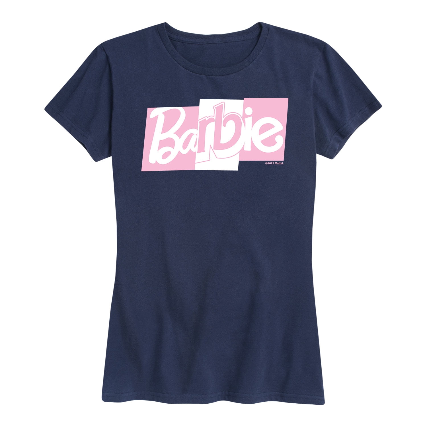 Barbie - Pink and White Block Mixed Font Logo - Women's Short Sleeve ...