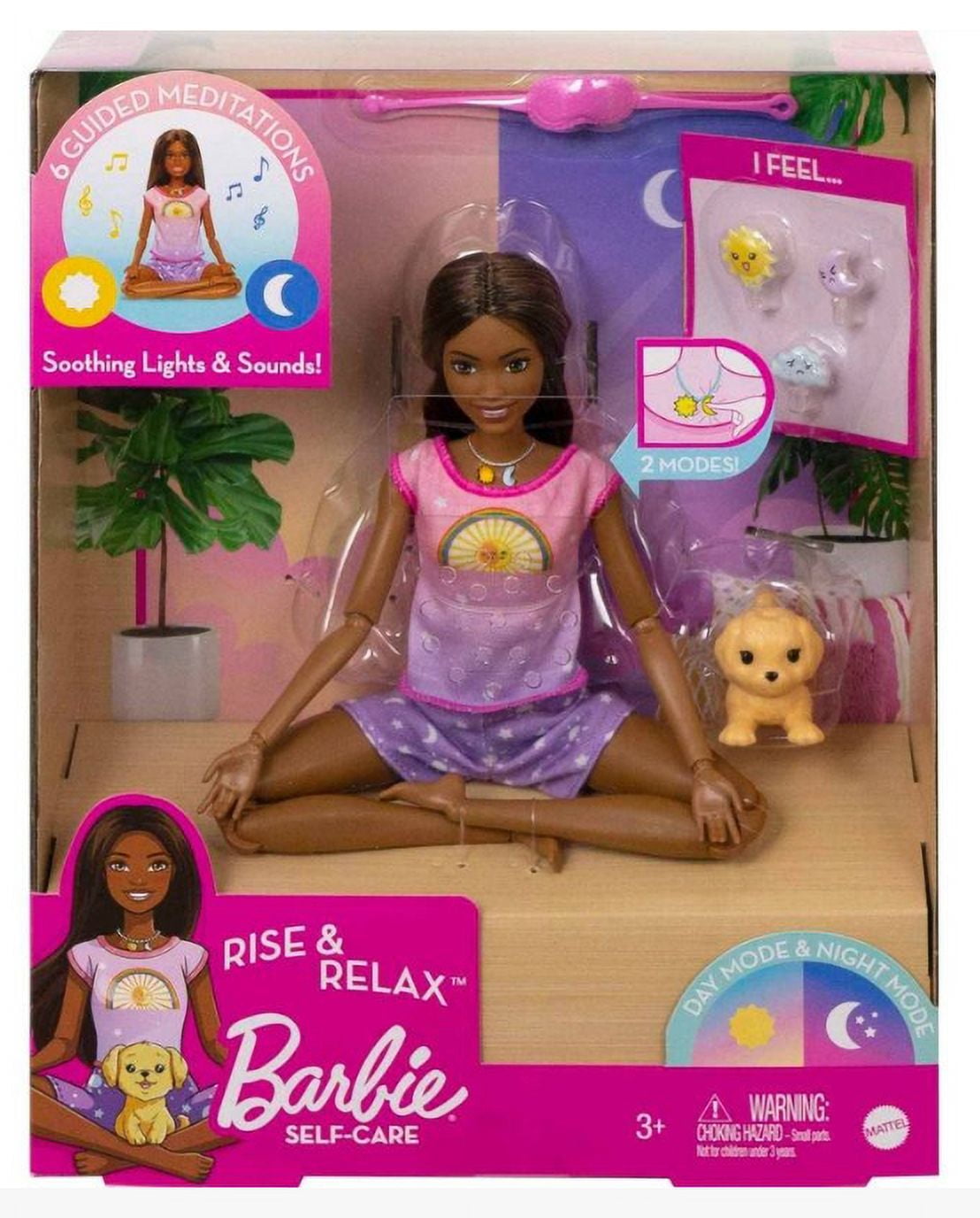 Barbie Poseable Self-Care Rise & Relax Doll with Gray Puppy Toy ...
