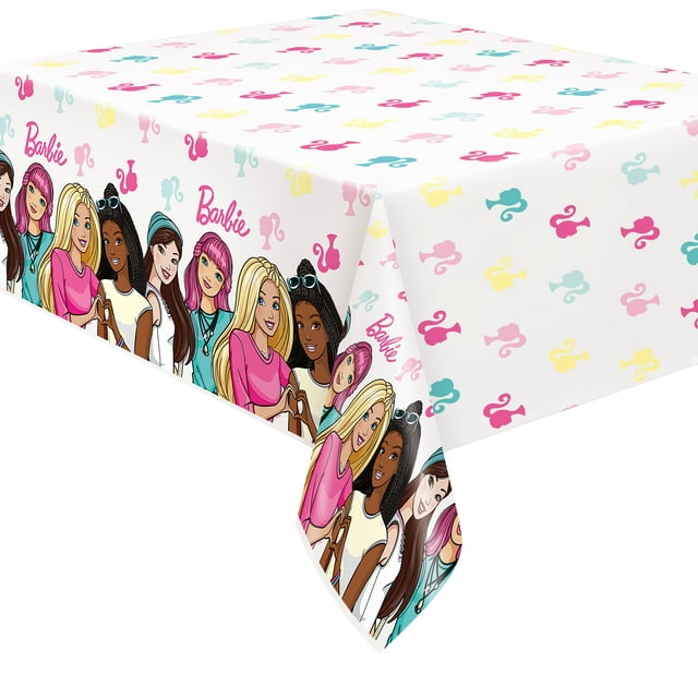 "Barbie Party Tablecloth, Rectangular Plastic Cover, 54"" x 84 ...