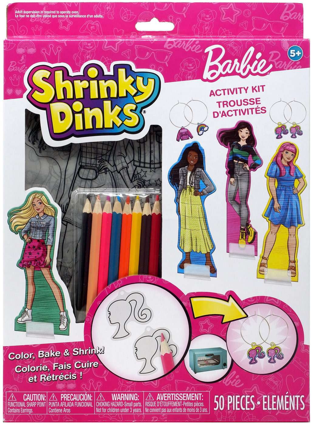 Barbie Activity Craft Art Making Set - Shrinky Dinks Shrink & Wear Jewelry Kit, Fashion Toys for ...
