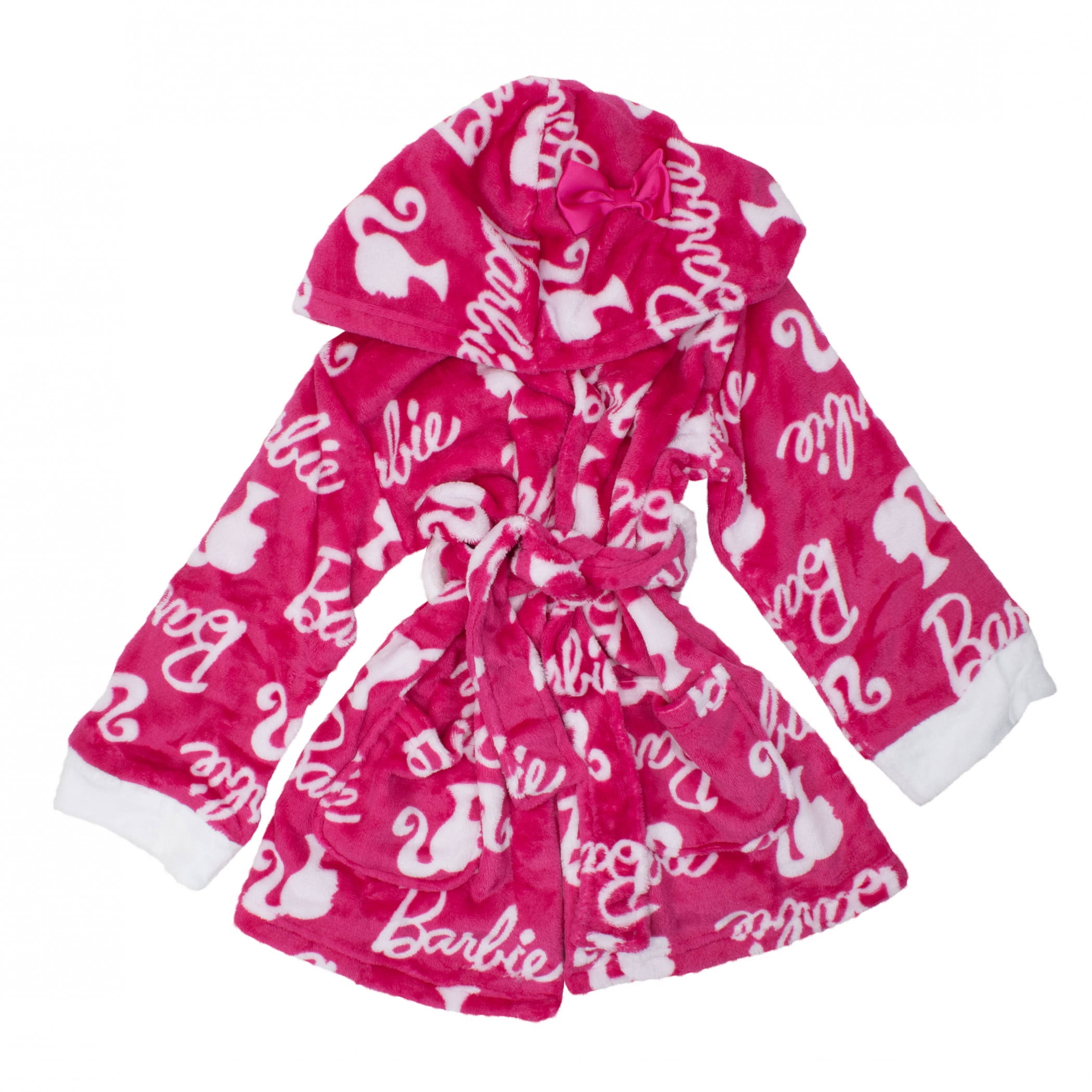 Barbie Silhouette Logo Youth Velvet Robe Hoodie with Bow-Size 4 ...