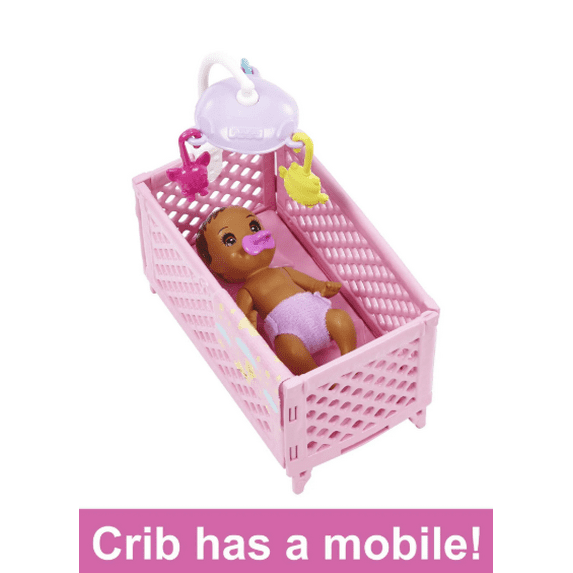 Barbie Skipper Babysitters Inc Bedtime Set, Brunette Skipper Doll with Sleepy Baby, Crib ...