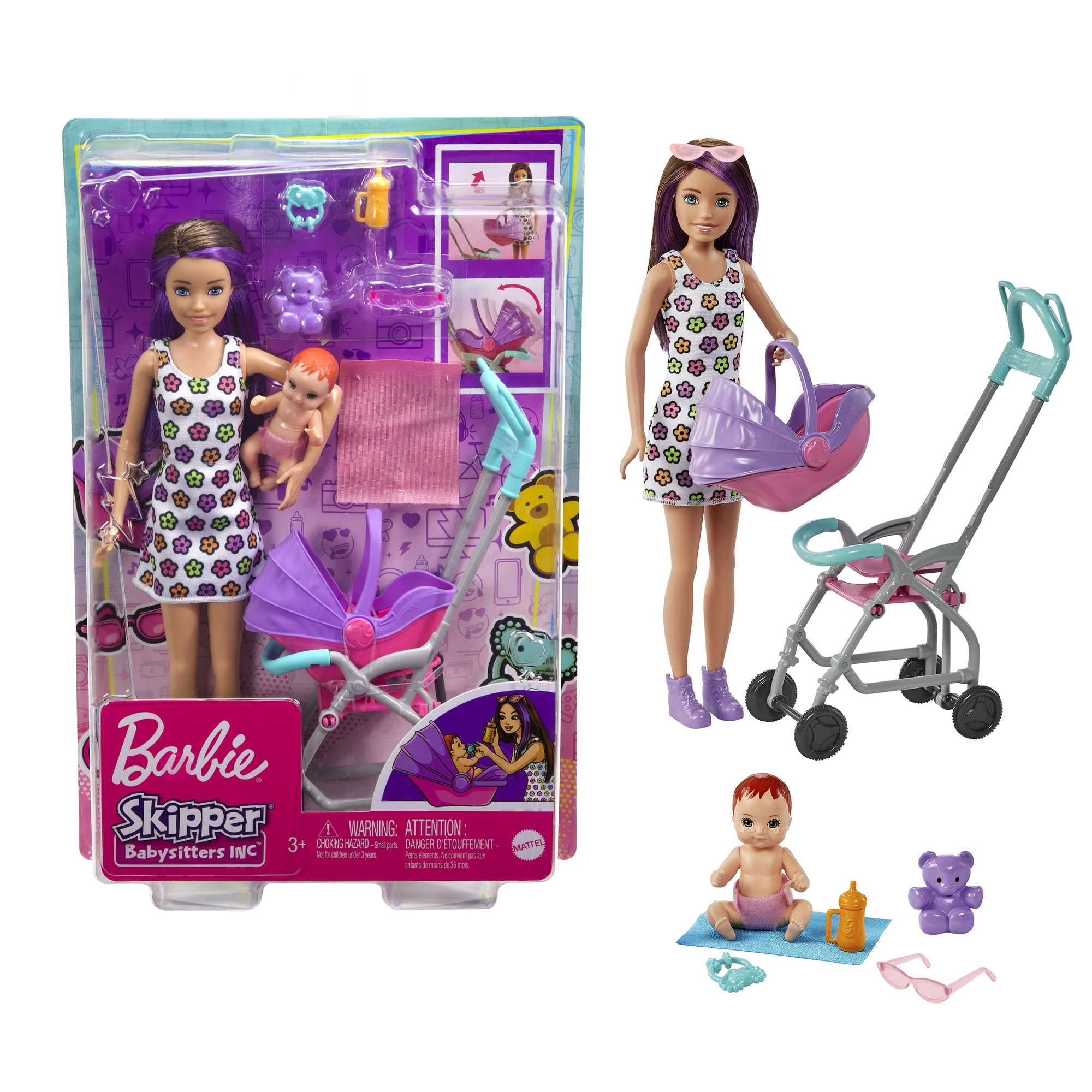 Barbie Skipper Babysitters Doll & Stroller Playset, 3 Yrs & Up ...
