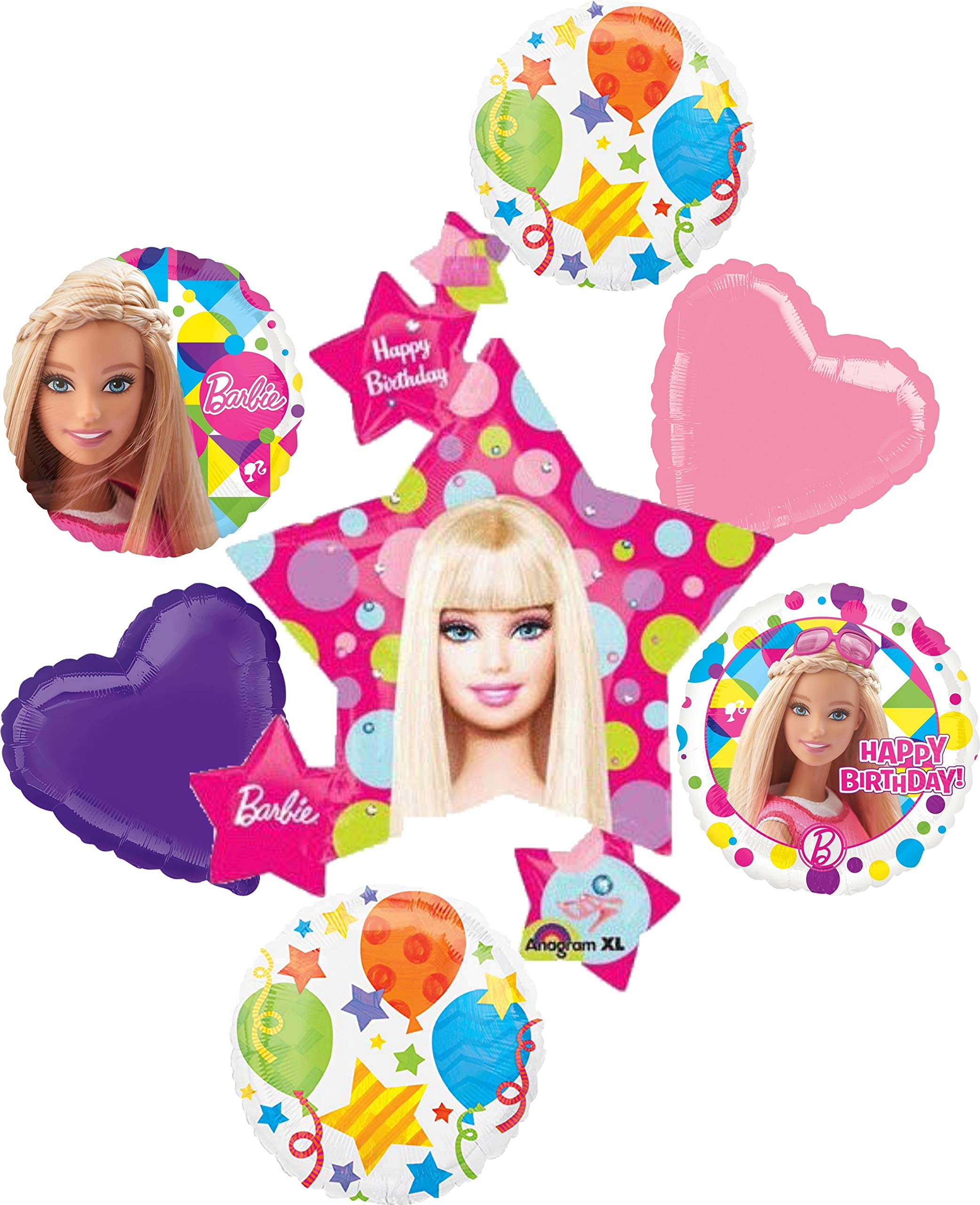 Barbie Sparkle Jumbo Cluster Multi-color Birthday Balloons, 6 Count ...