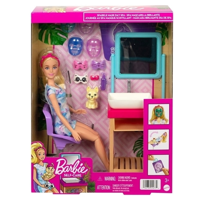 Barbie Sparkle Mask Day Spa Activity Kit, Facial Toy Dolls Play Set ...