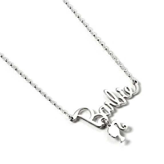 Barbie Sterling Silver Necklace with Name Logo & Silhouette Charm ...