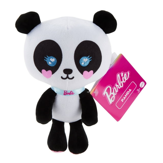 Barbie Furry Plush Toy, 7-inch Cute Kids Panda Doll with Glitter Collar ...