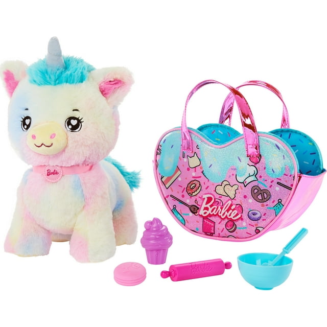 Kids' Cute Barbie Chef Pet Adventure, Furry Unicorn Doll with Purse & 5 ...