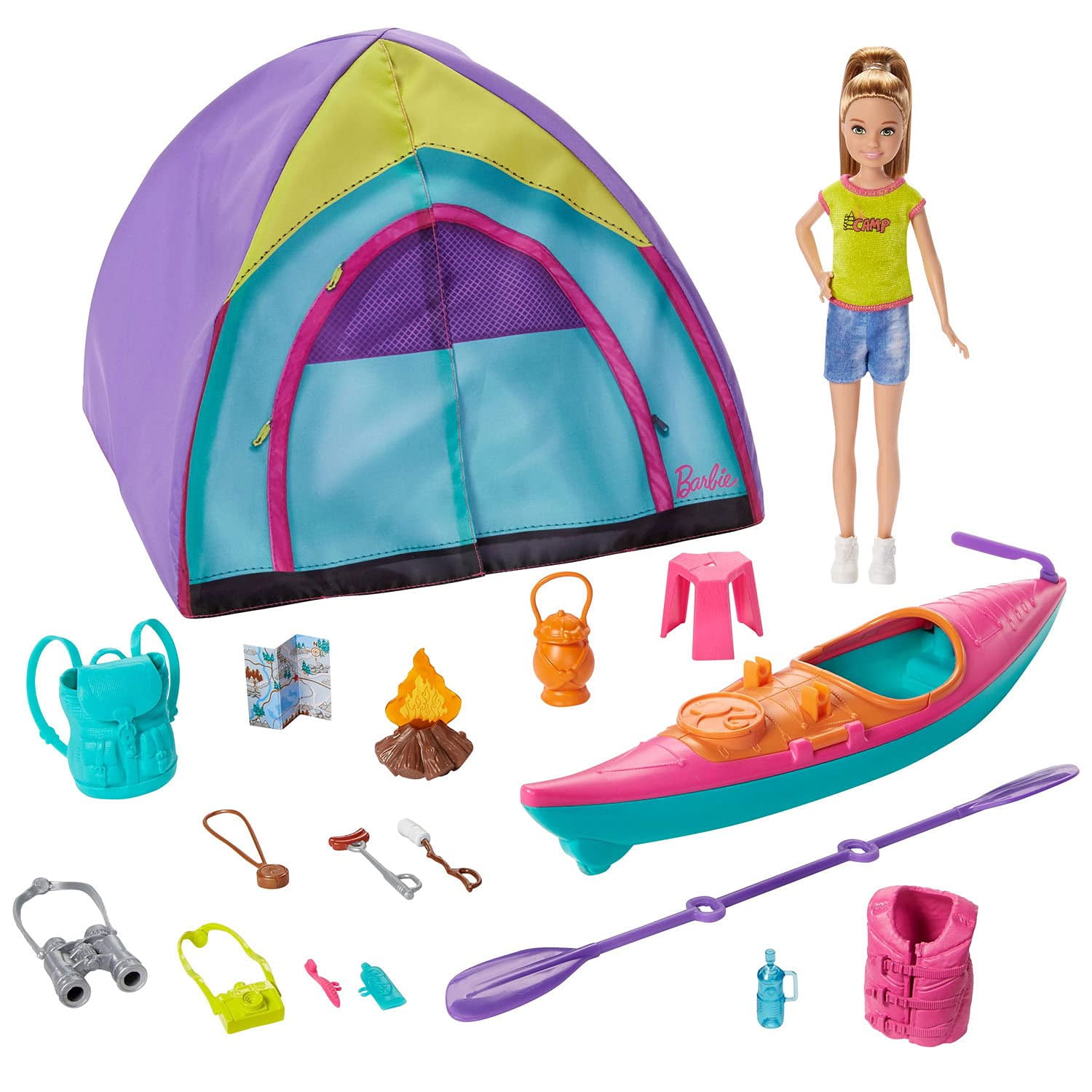 Barbie Team Stacie™ Doll & Accessories Set with Toy Tent, Kayak & 15 ...