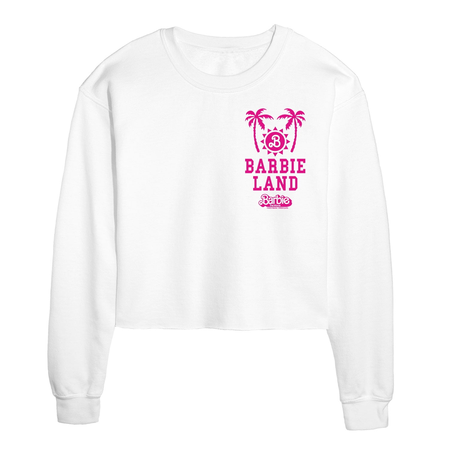 Barbie The Movie - Barbie Land Sun And Palm Icon - Juniors Cropped Crew ...