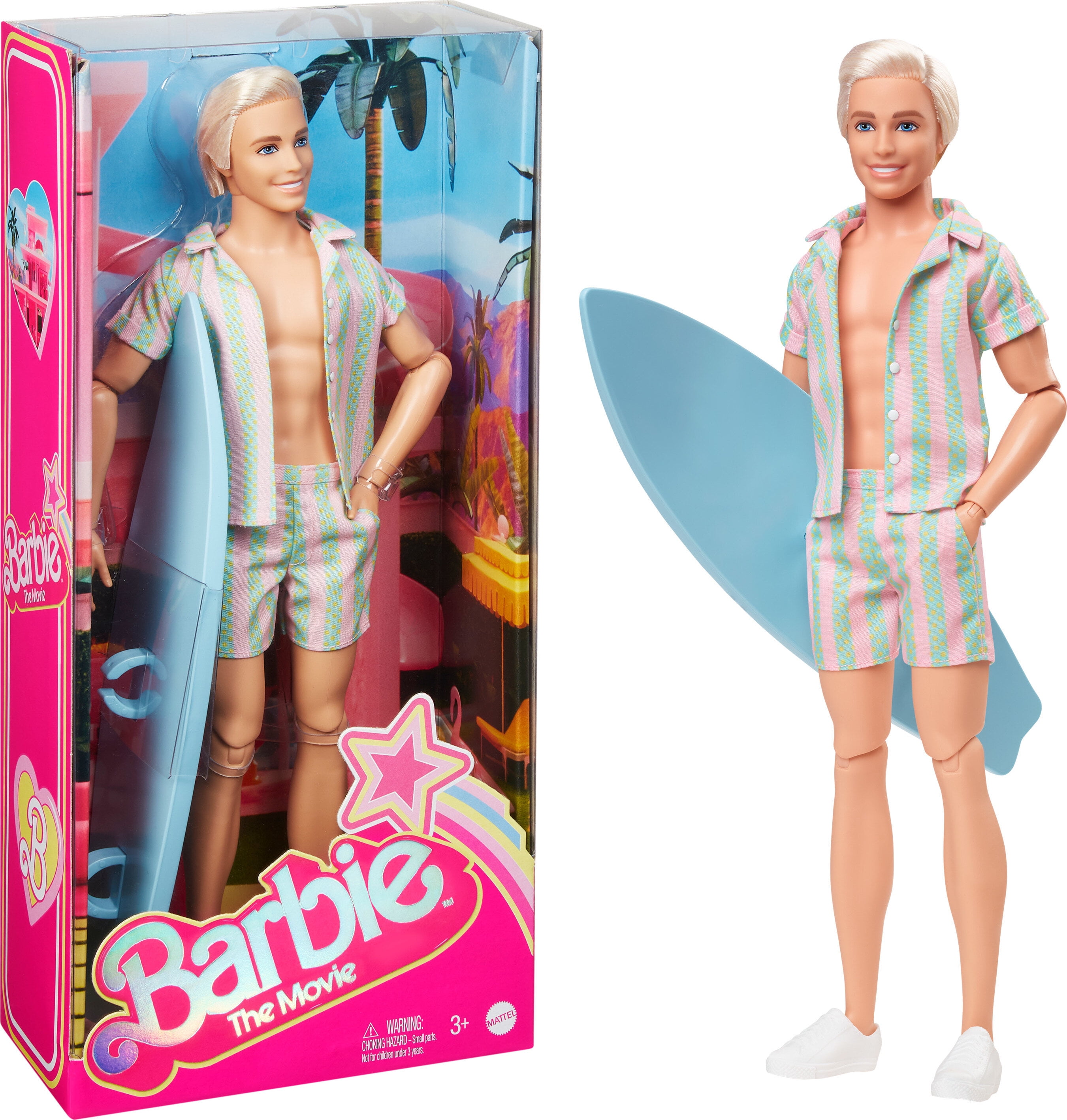 Barbie The Movie Ken Doll Wearing Pastel Striped Beach Matching Set - Walmart.com