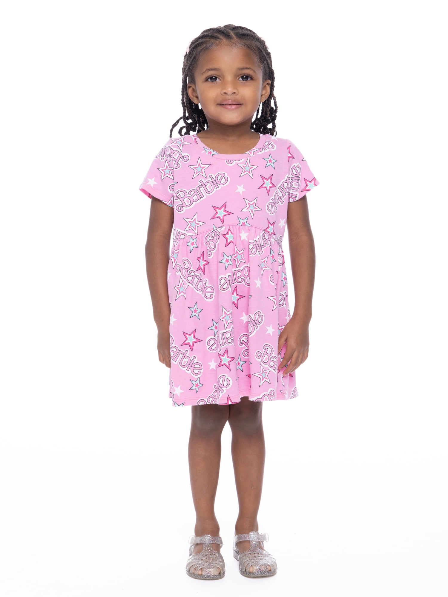 Barbie Toddler Girl Dress Short Sleeves Sizes 12M-5T Colorful Prints ...