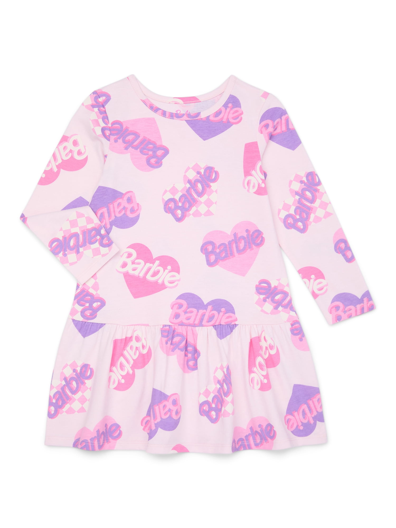 Barbie Toddler Girls Print Drop Waist Dress with Long Sleeves, Sizes ...