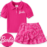 Barbie Toddler Girls 2 Piece Outfit Set Rib Knit Polo Shirt Puff Sleeve ...